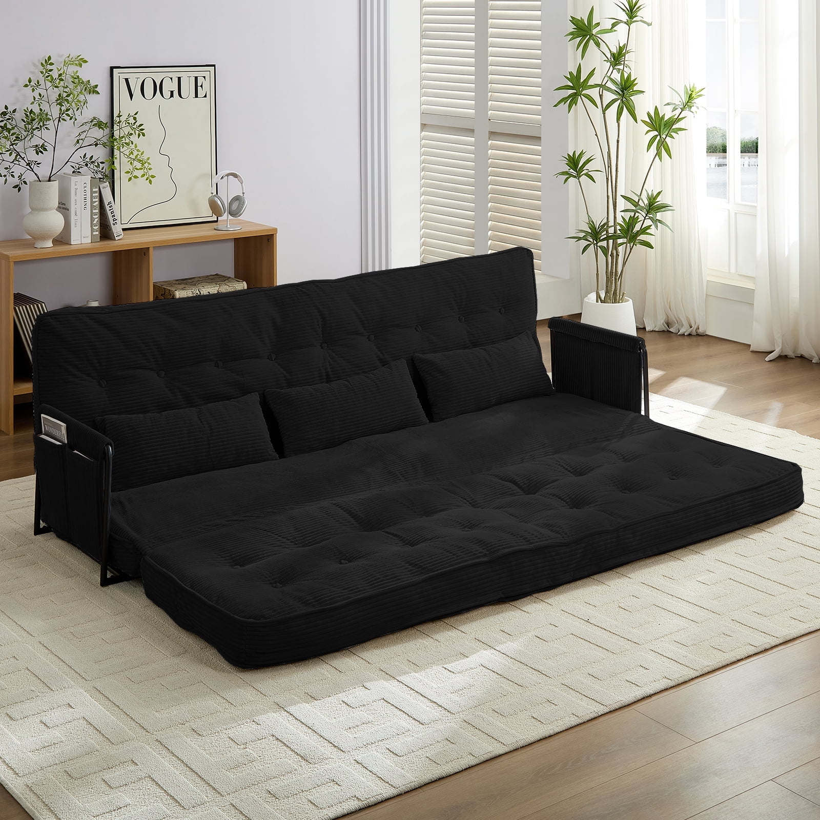 BALUS Futon Sofa Bed, 4-in-1 Corduroy Floor Couch Bed with Folding ...