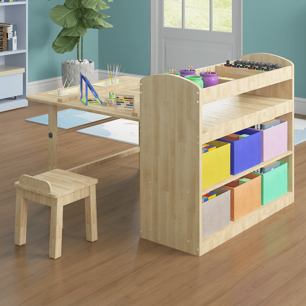 BALUS Kids Art Table and Chair Set, Wooden Children Drawing Desk, Kids ...