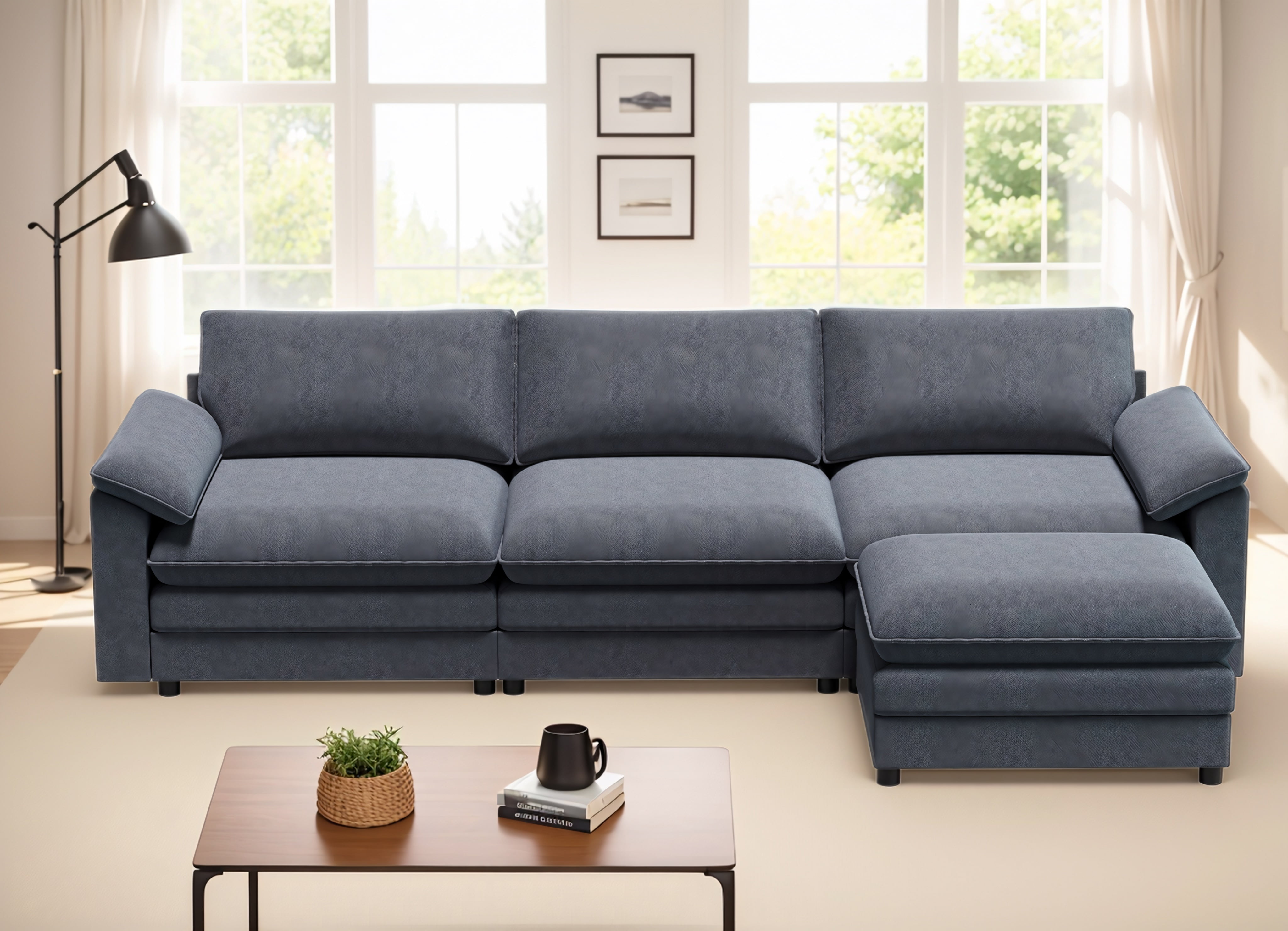 BALUS Large Sectional Sofa, 117'' L-Shaped Sofa with Ottoman, Oversize ...