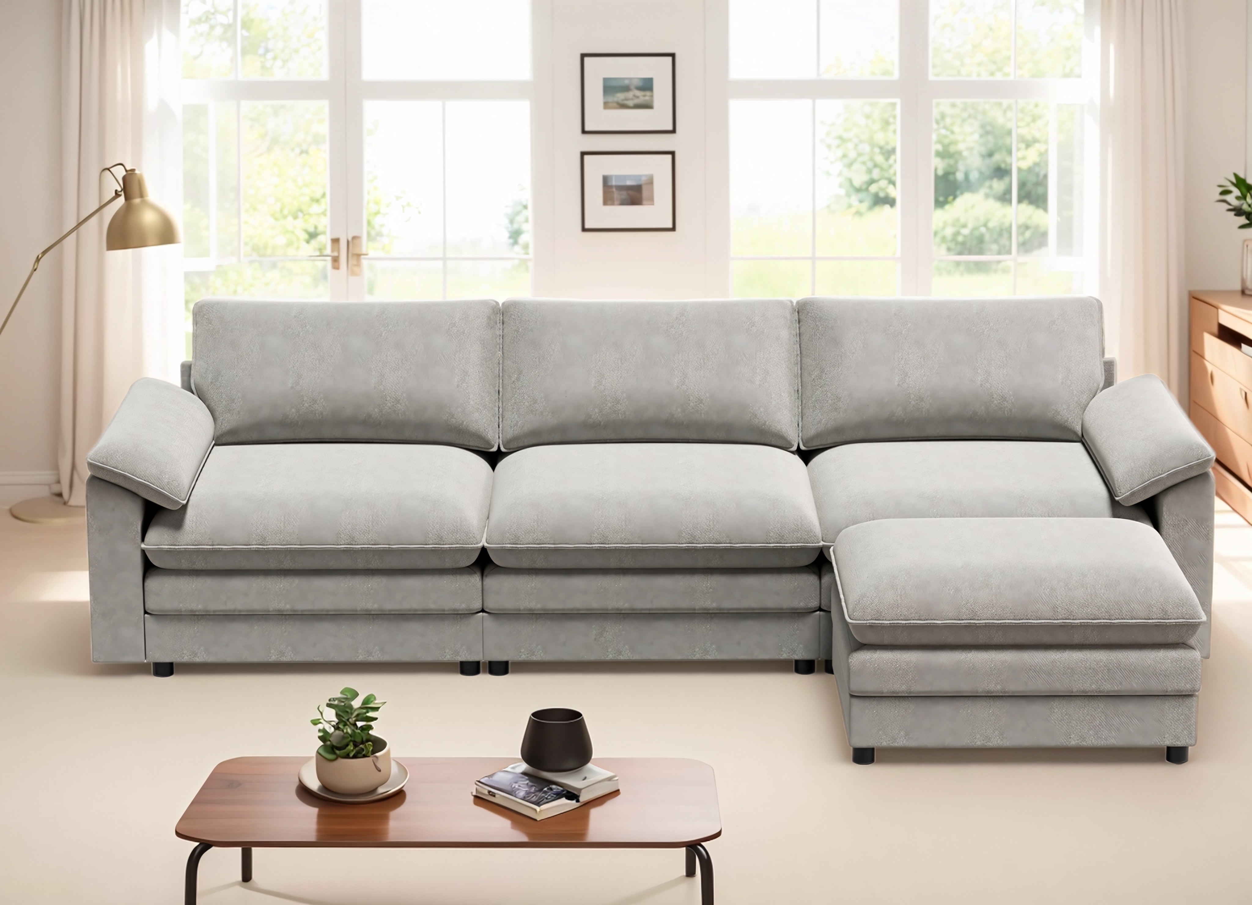 BALUS Large Sectional Sofa, 117'' L-Shaped Sofa with Ottoman, Oversize ...