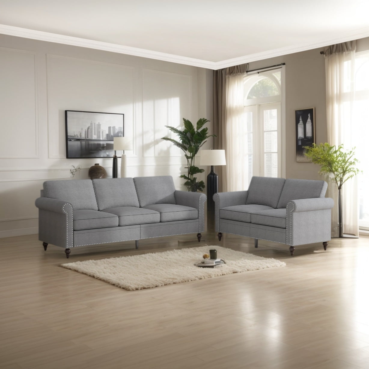BALUS Linen 2 Pieces Sofa Set , Sofa and Loveseat Sets for Living Room ...