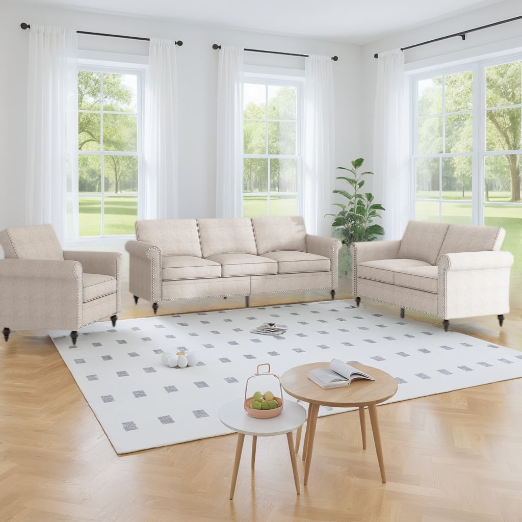 BALUS Linen 3 Pieces Sofa Set , Sofa and Loveseat Sets for Living Room ...