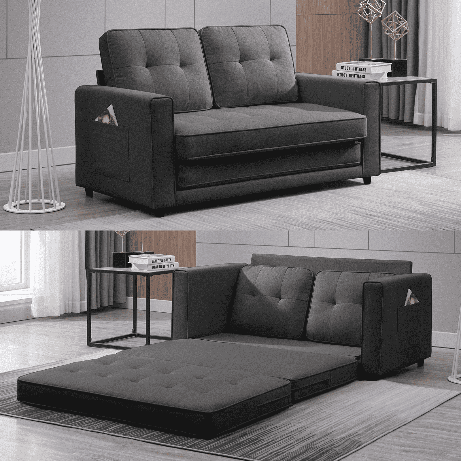 BALUS Comfortable Futon Sofa Bed, 55''W Loveseat Sleeper, Convertible ...