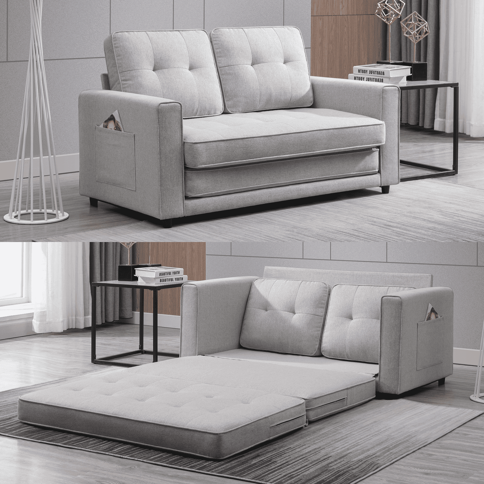 BALUS 55''W Futon Sofa Bed, Loveseat Sleeper, Convertible Pull Out ...