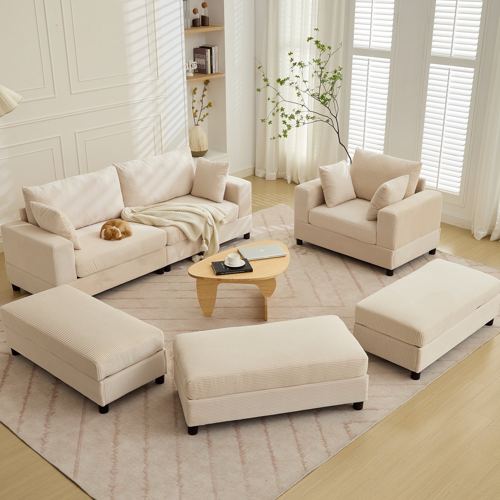 BALUS Modern Living Room Furniture Set, 2 Pieces Corduroy Sectional ...