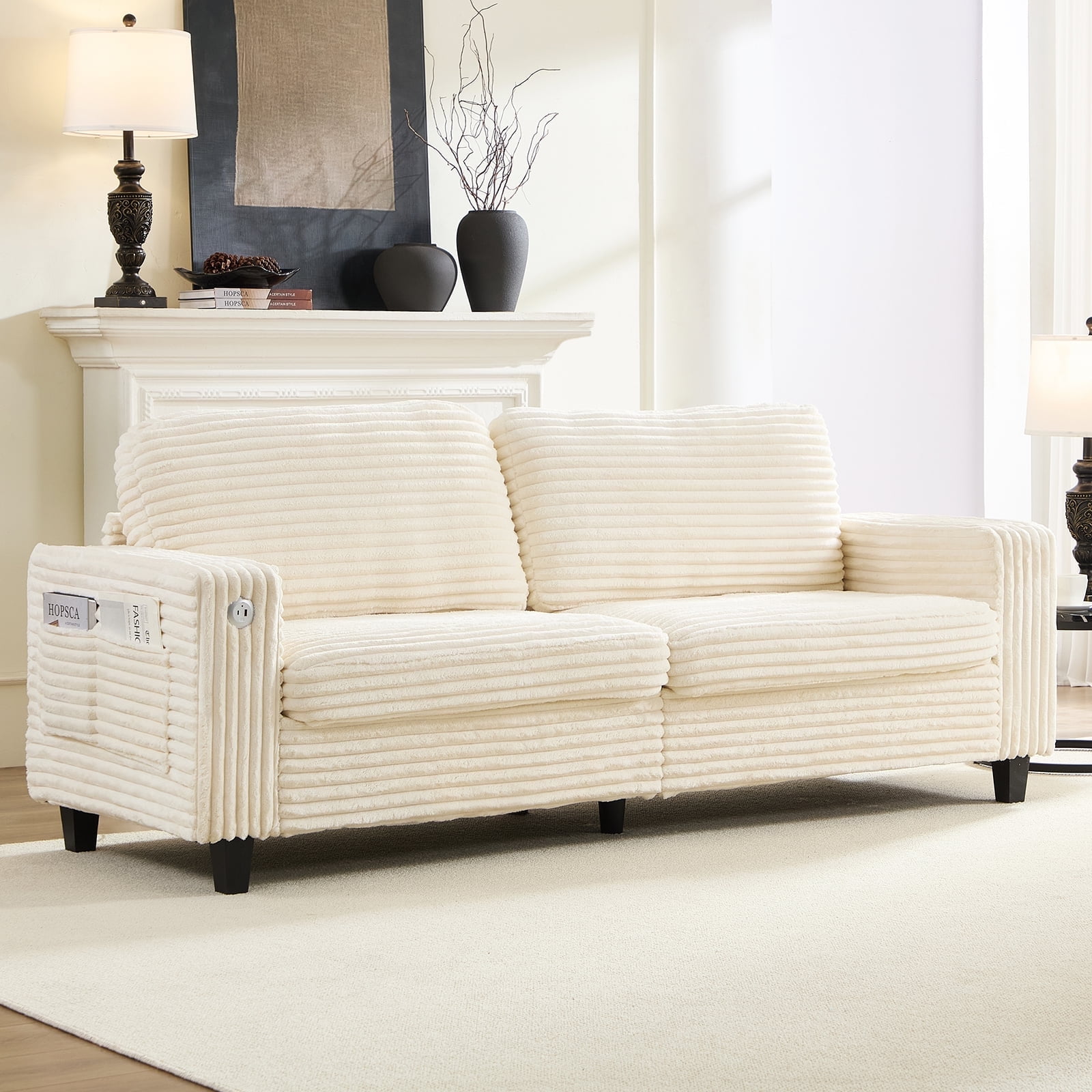 BALUS Modern Loveseat Sofa, Corduroy Couch with Built-in USB Ports ...