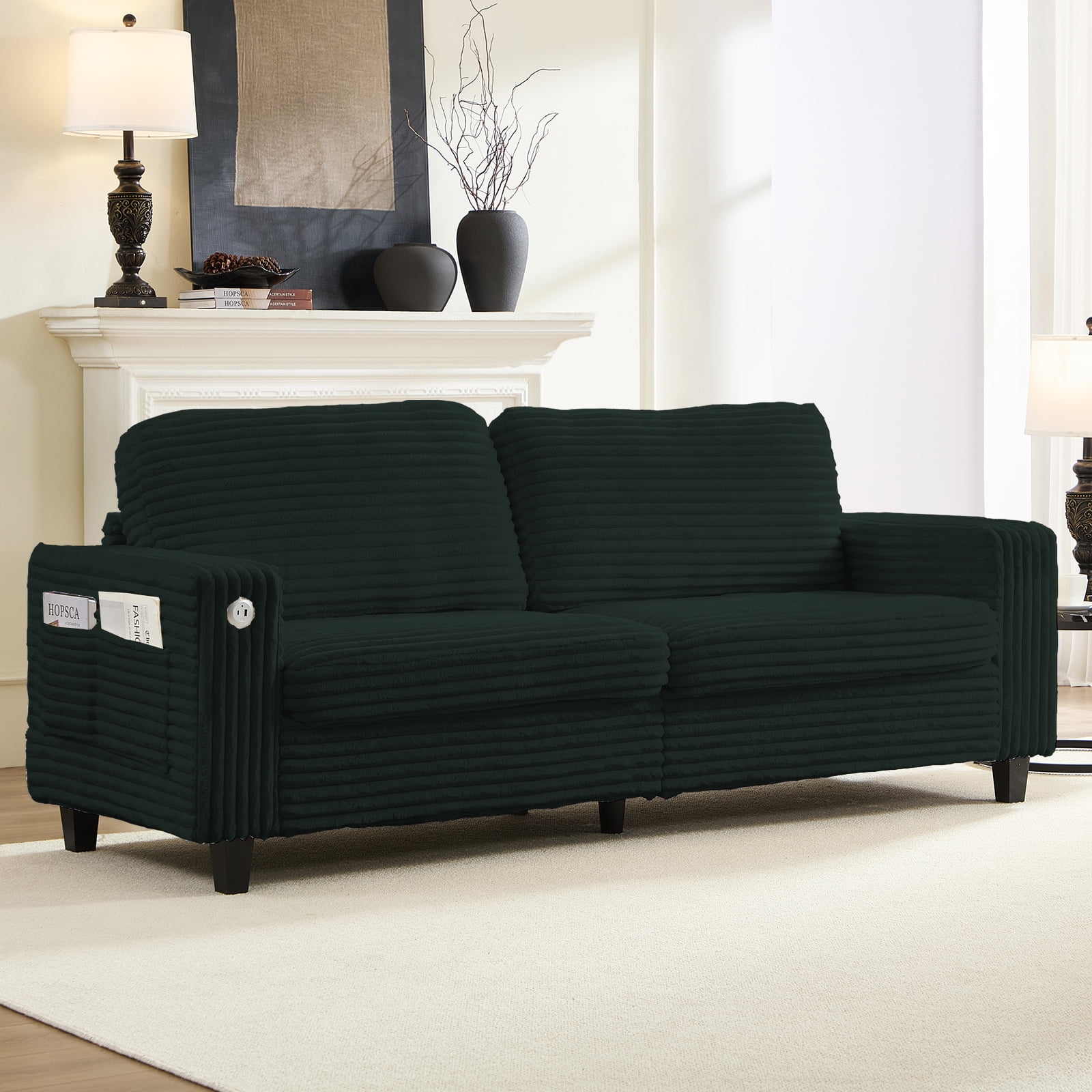 BALUS Modern Loveseat Sofa, Corduroy Couch with Built-in USB Ports ...