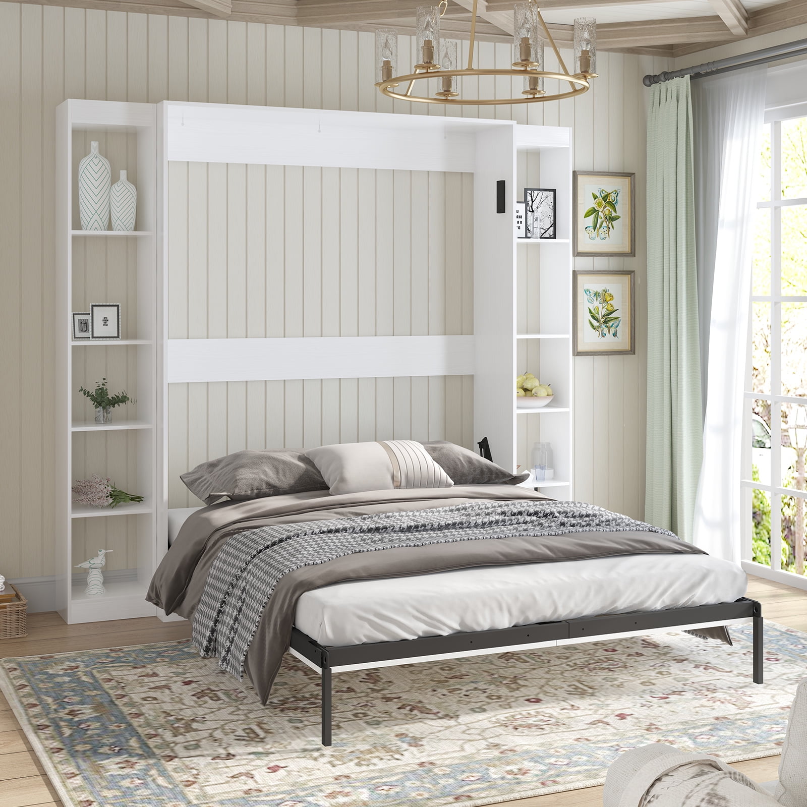 BALUS Modern Murphy Bed, Queen Size Space-Saving Wall Bed Frame with ...