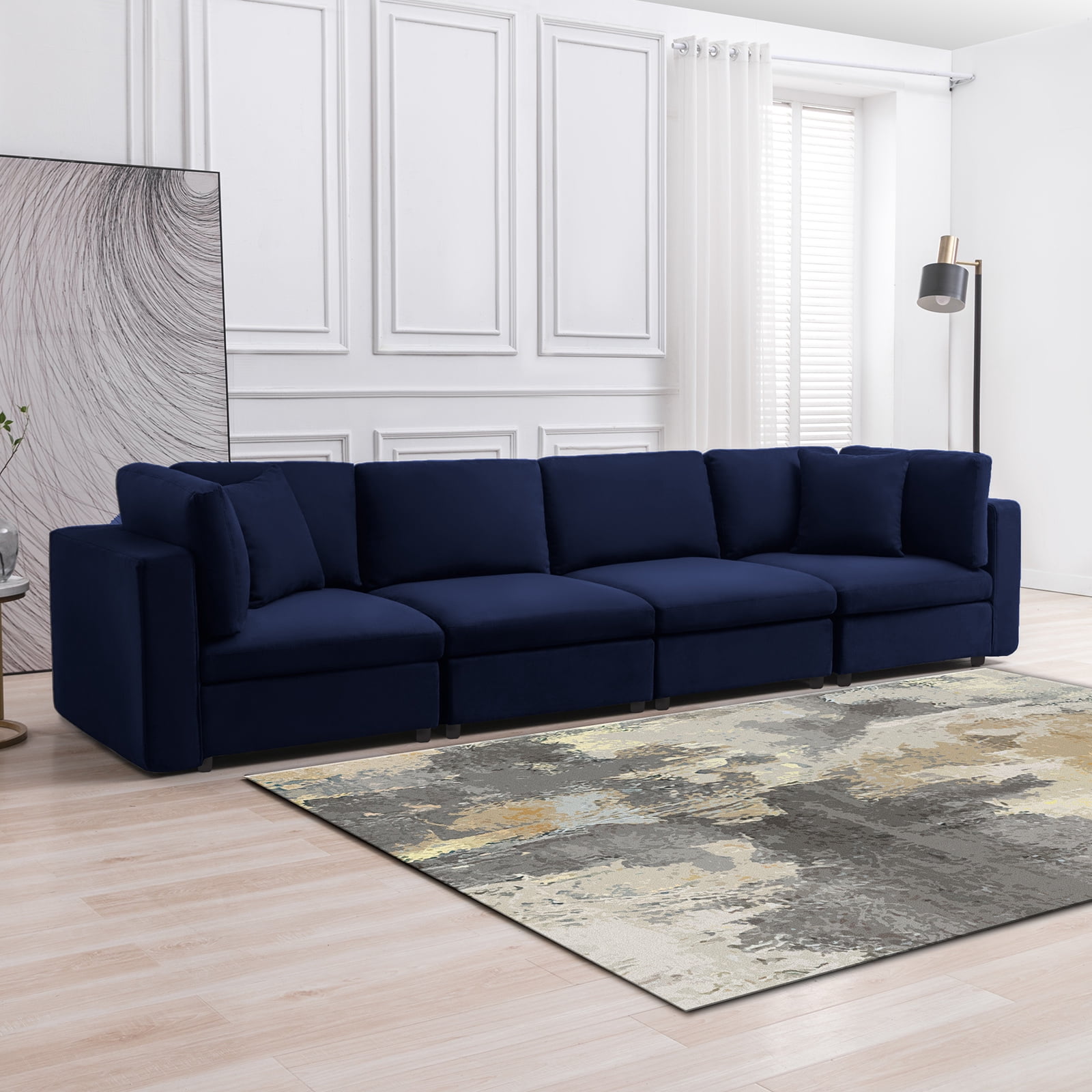 BALUS Modern Tufted Sofa, Soft Cushions and Seaters, Navy - Walmart.com
