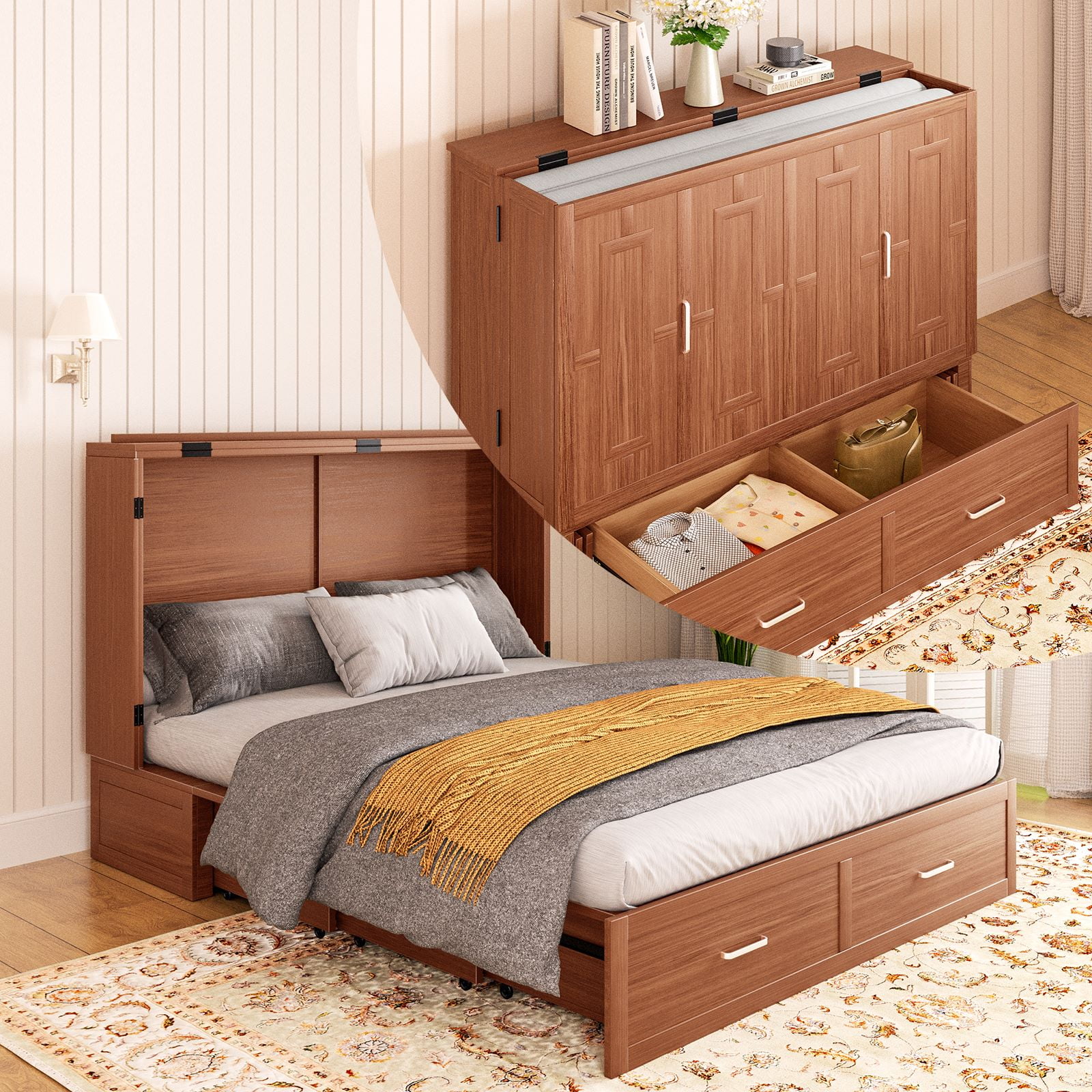 BALUS Murphy Bed Cabinet with USB Charging Station, Murphy Cube Cabinet ...