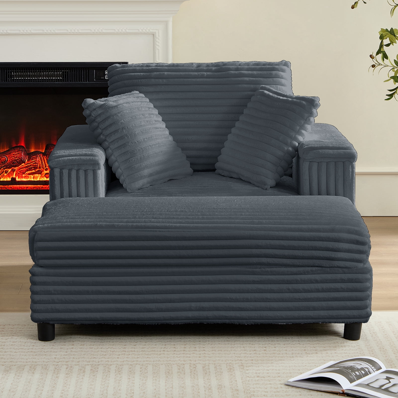 BALUS Oversized Sectional Sofa with Removable Ottoman, Corduroy Fabric ...