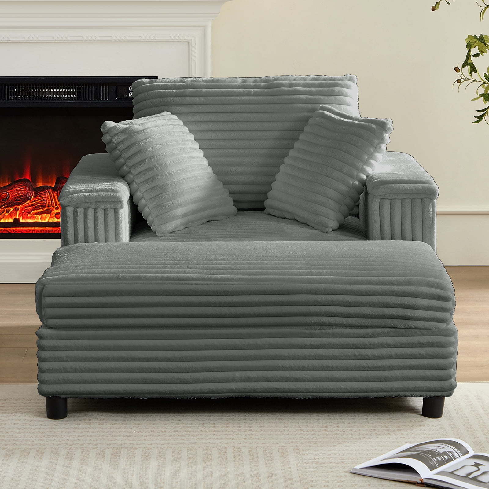 BALUS Oversized Sectional Sofa with Removable Ottoman, Corduroy Fabric ...