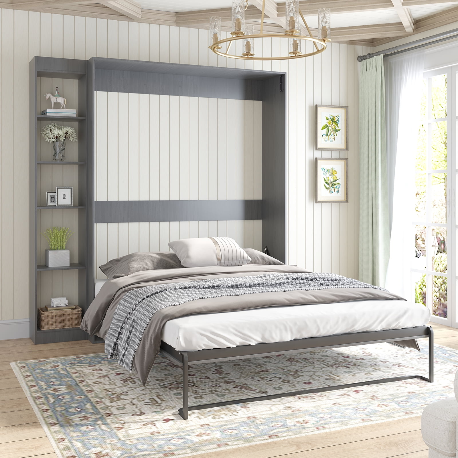 BALUS Queen Murphy Bed with 1 Storage Cabinets,97 Inch Murphy Cube ...