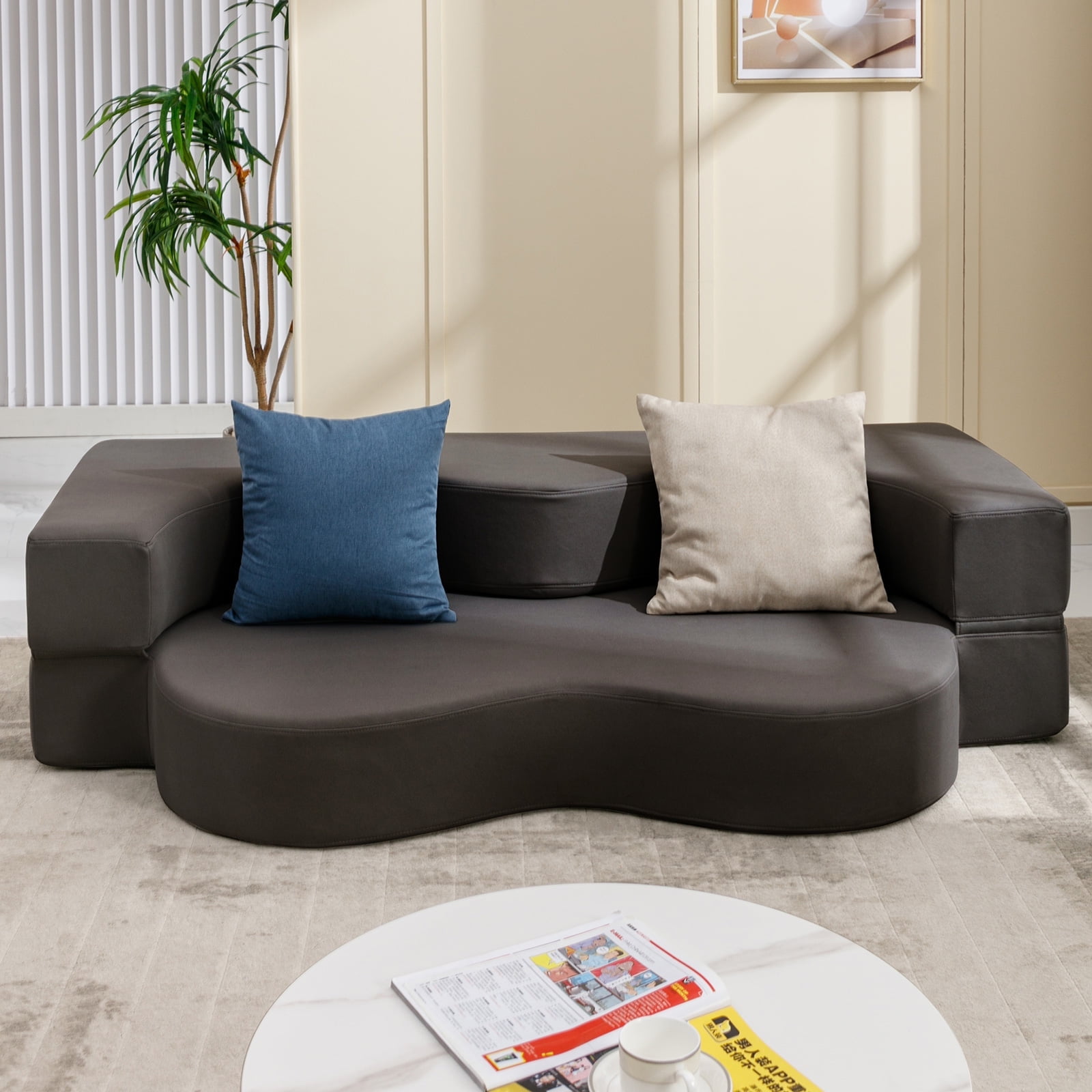 BALUS Foldable Queen Futon Sofa Bed, Foam Mattress, Dark Grey Fabric ...