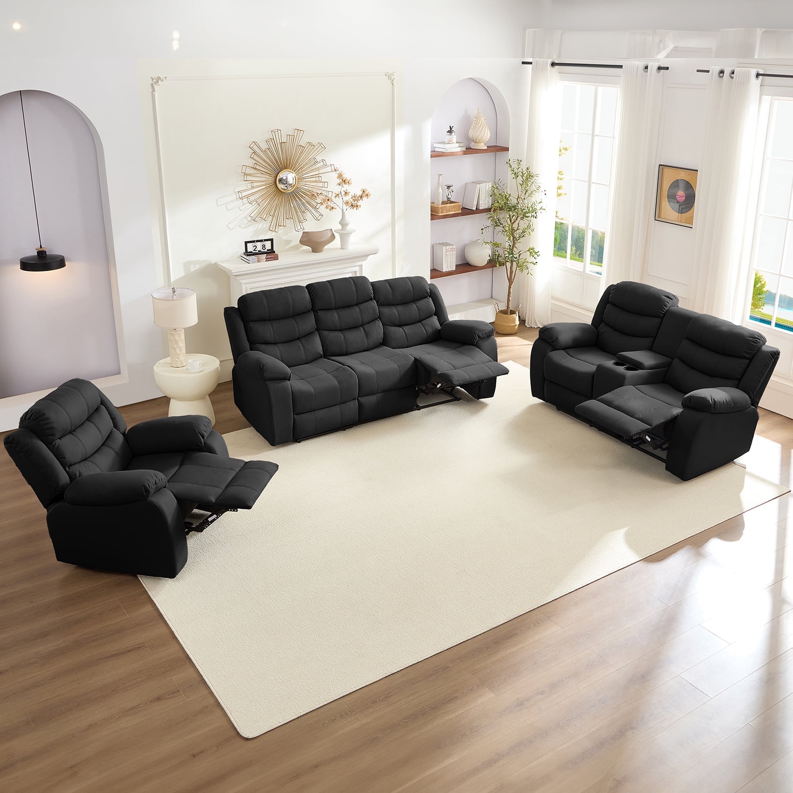 BALUS Recliner Sofa Sets with Storage & Cup Holders - Ergonomic Suede ...