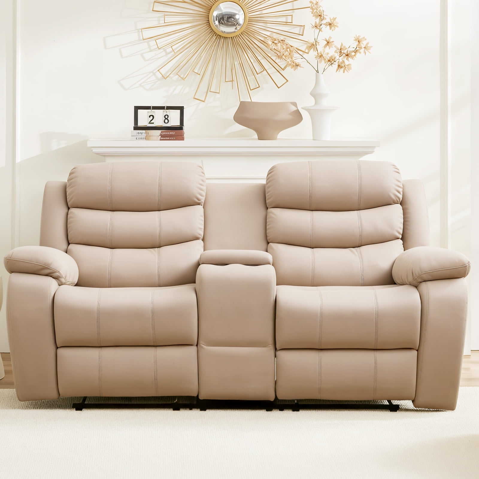 BALUS Recliner Sofa with Storage & Cup Holders - Ergonomic Suede ...