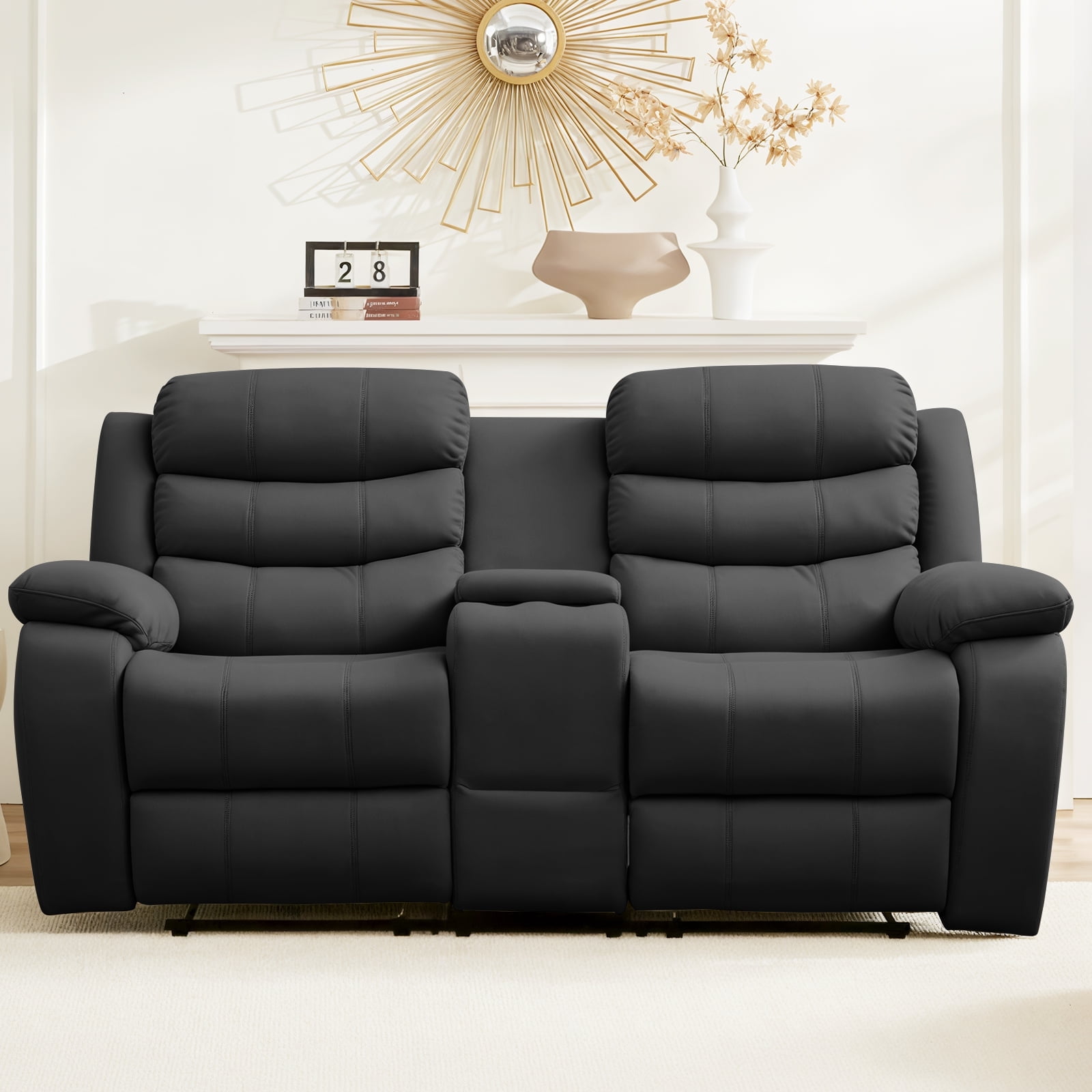 BALUS Recliner Sofa with Storage & Cup Holders - Ergonomic Suede ...