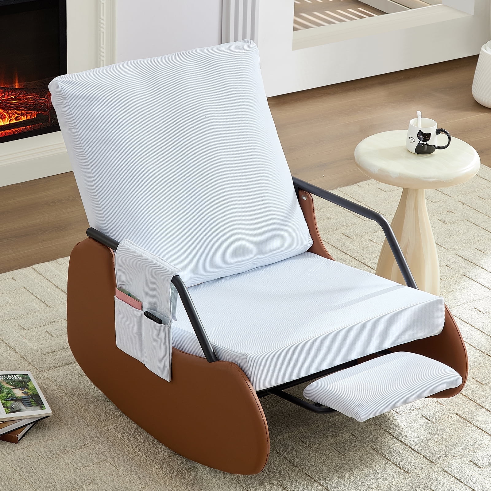 BALUS Rocking Chair, Corduroy Nursery Recliner with Adjustable Backrest ...