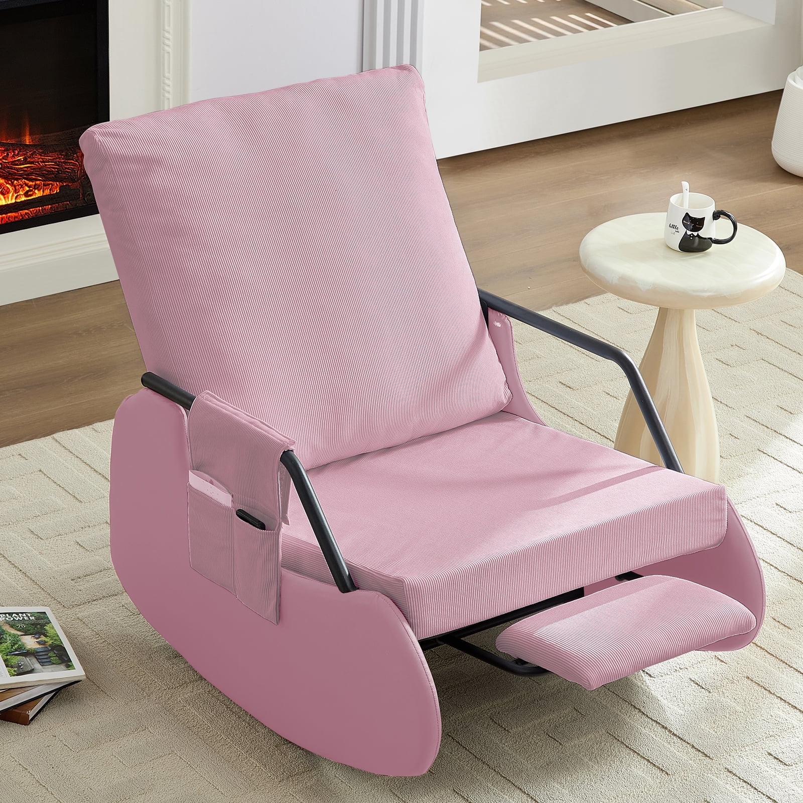 BALUS Rocking Chair, Corduroy Nursery Recliner with Adjustable Backrest ...