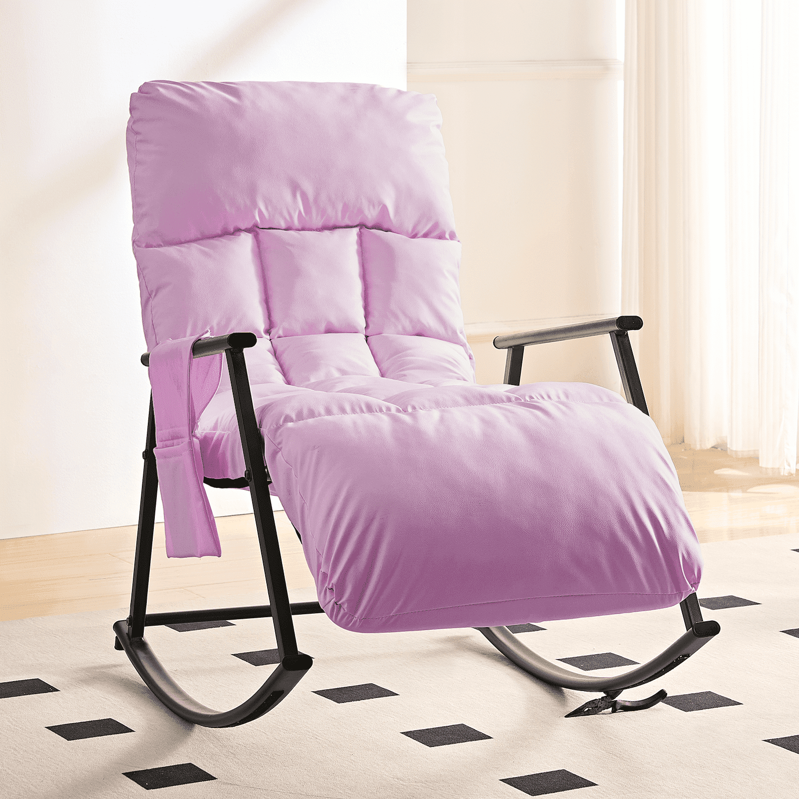 BALUS Rocking Chair, Leather Nursery Recliner with Adjustable Backrest ...