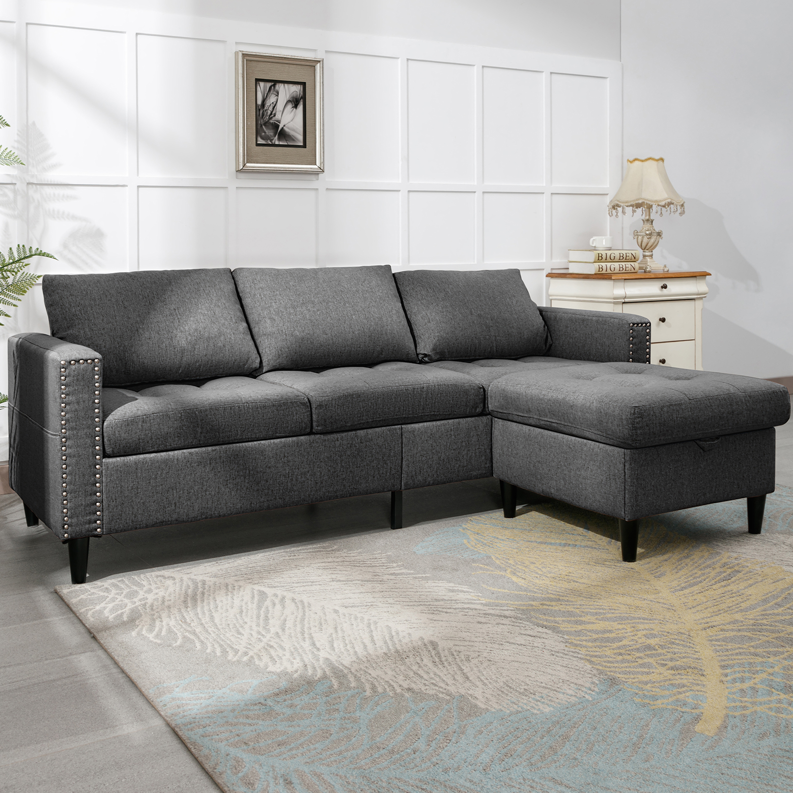 L Shaped Sectional Sofa Couch with Removable Ottoman, Velvet Sectional Couches for Living Room ...