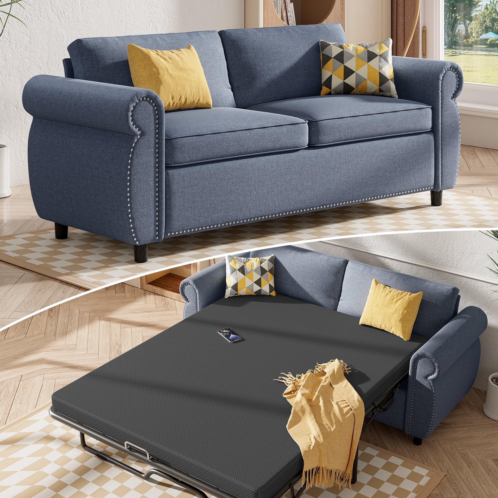 BALUS Fold Pullout Loveseat Sofa, 2-in-1 Queen Size Convertible Couch ...