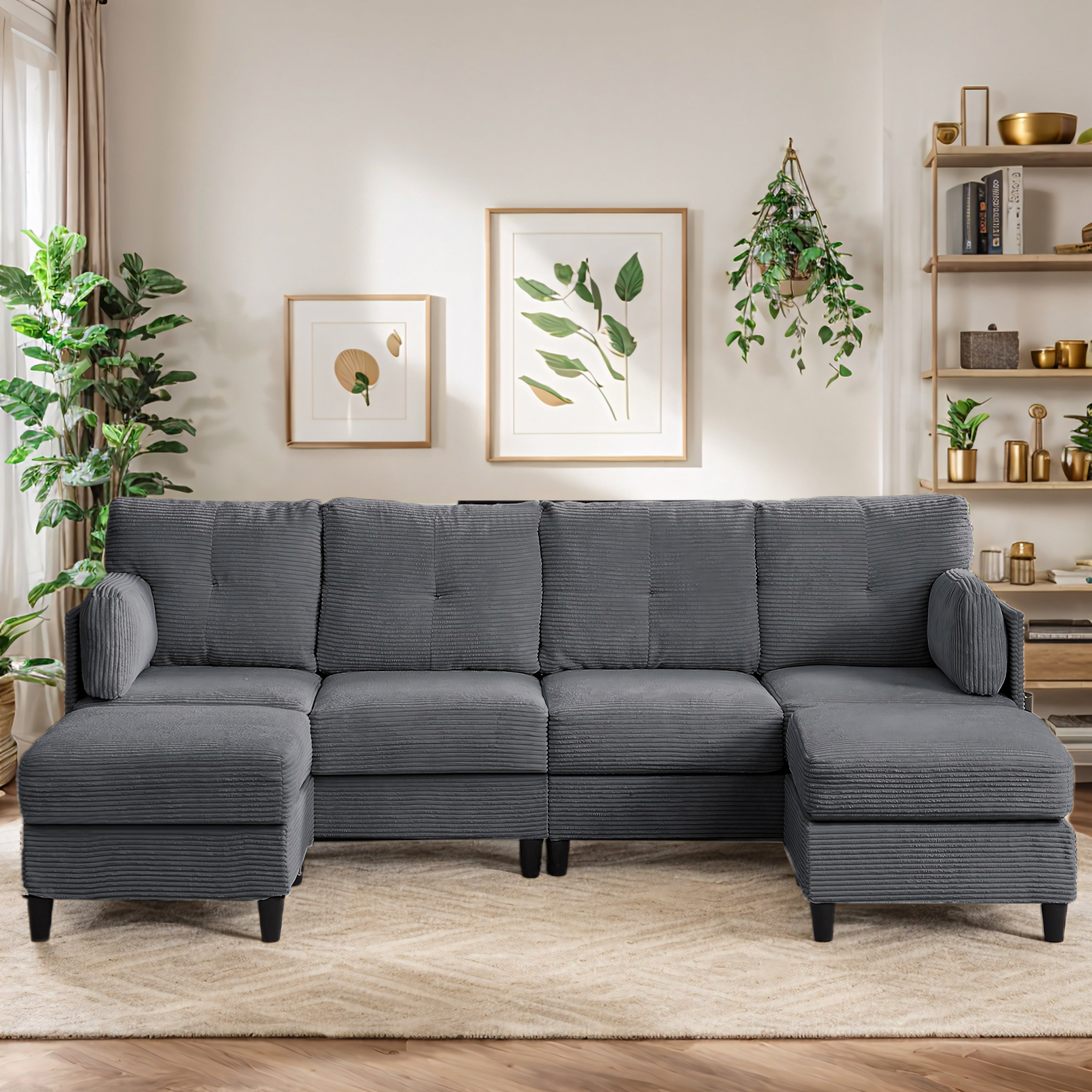 BALUS U-Shaped Sectional Sofa, Corduroy Couch with Modular Design, 6 ...