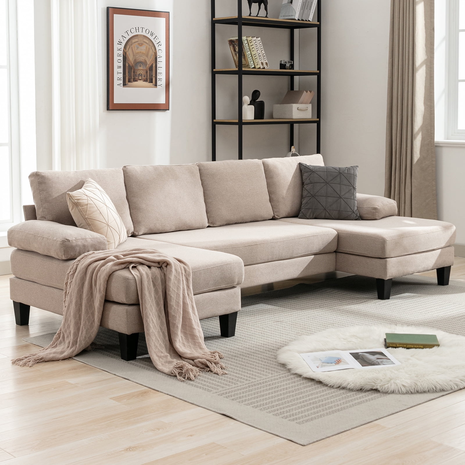 BALUS U Shaped Sectional Sofa, 4-Seat Modular Sofa, Living Room Modern ...