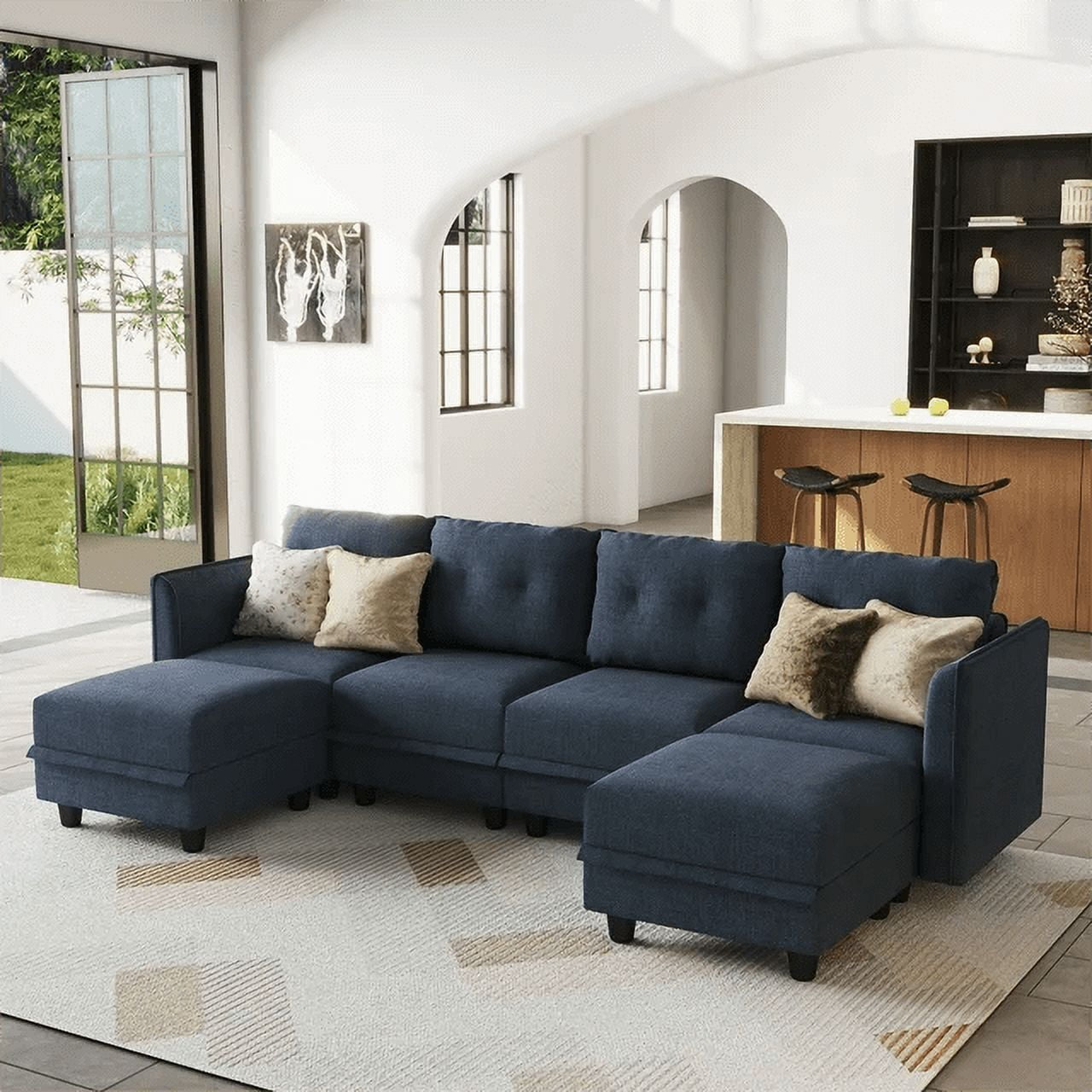 BALUS U-Shaped Sleeper Sofa, Convertible Sectional Couch Bed with Pull ...