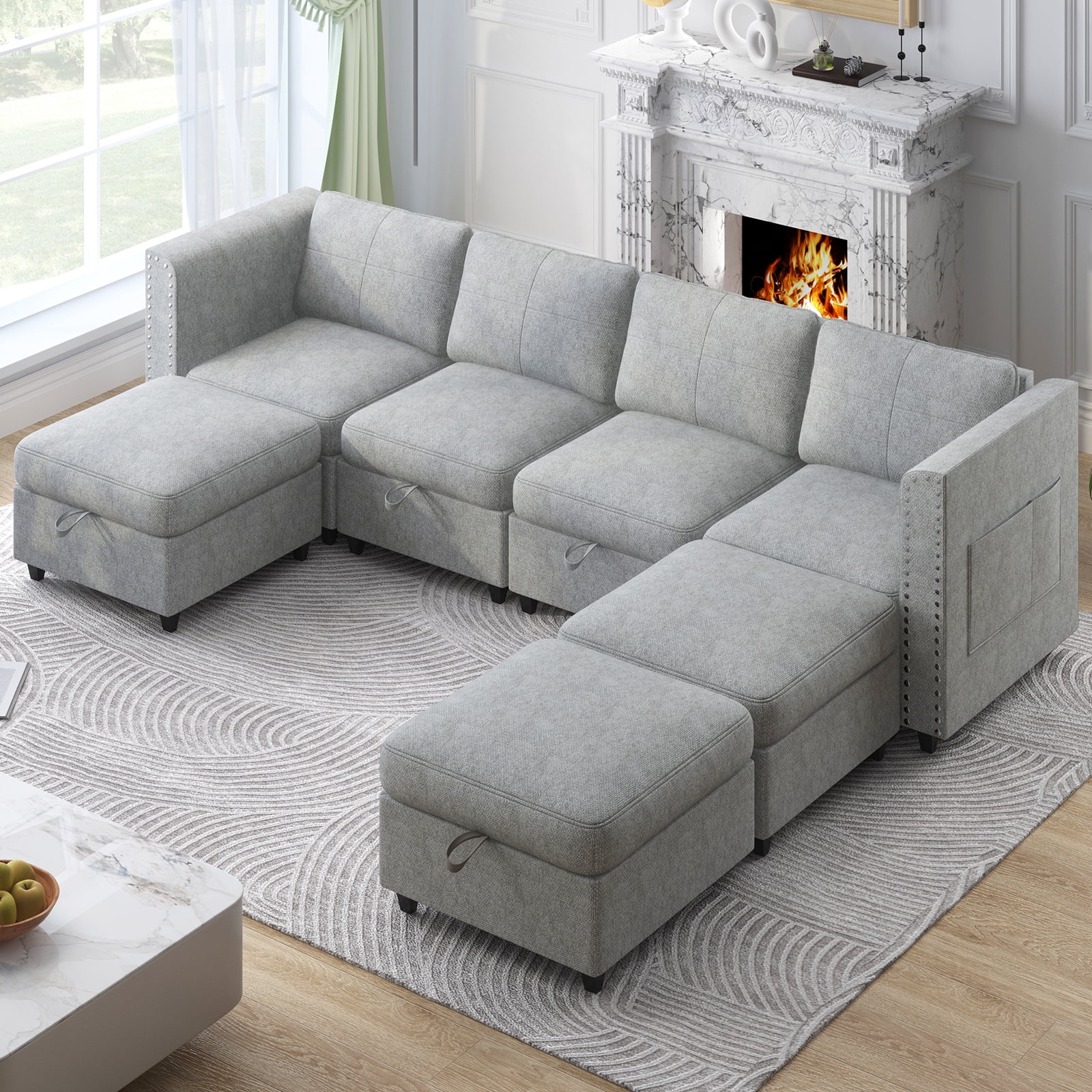 BALUS U shaped Sofa with Movable Storage Ottomans, 7-Seats Modular ...