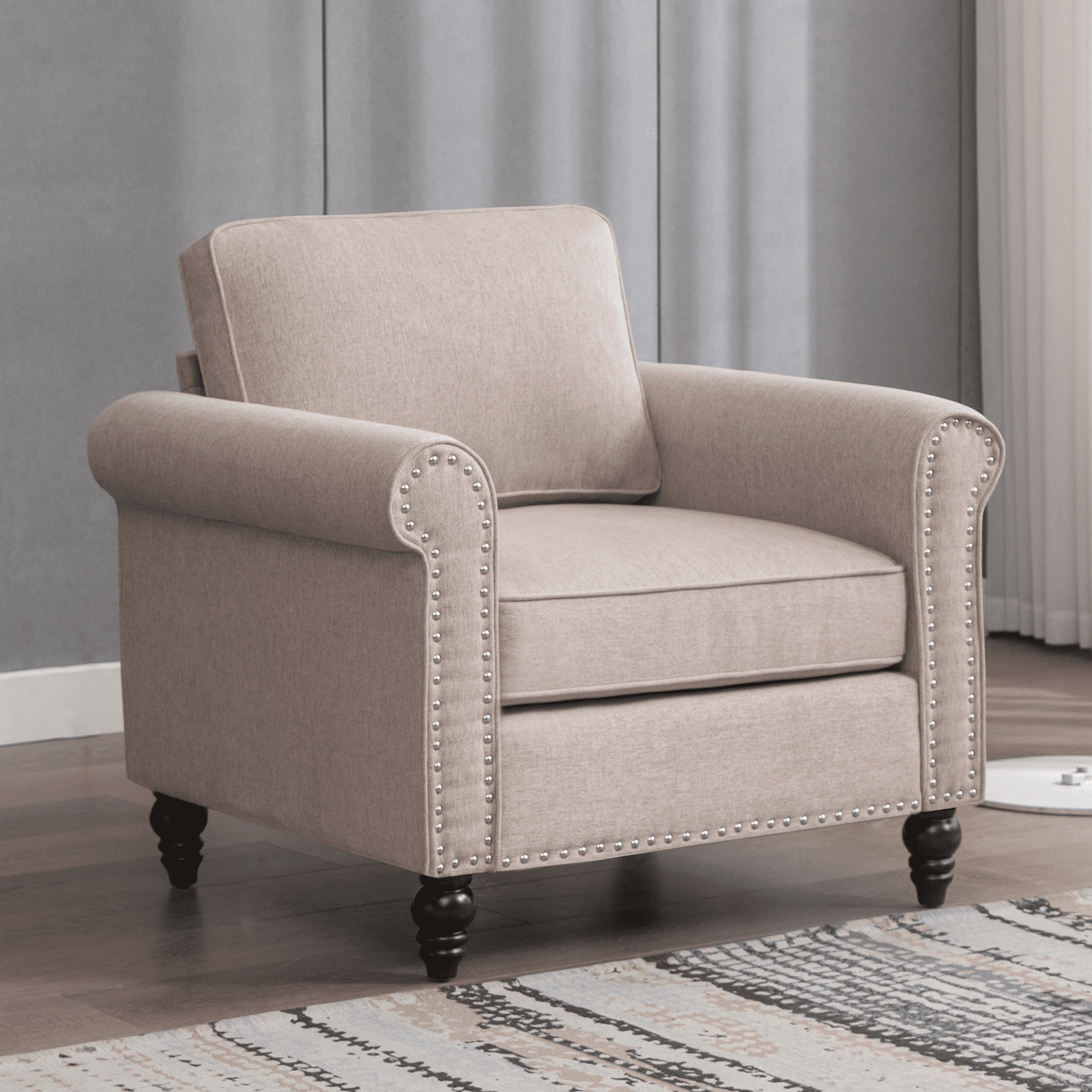 BALUS Beige Upholstered Armchair, Soft Sofa Chair with 5.9" Cushion for ...