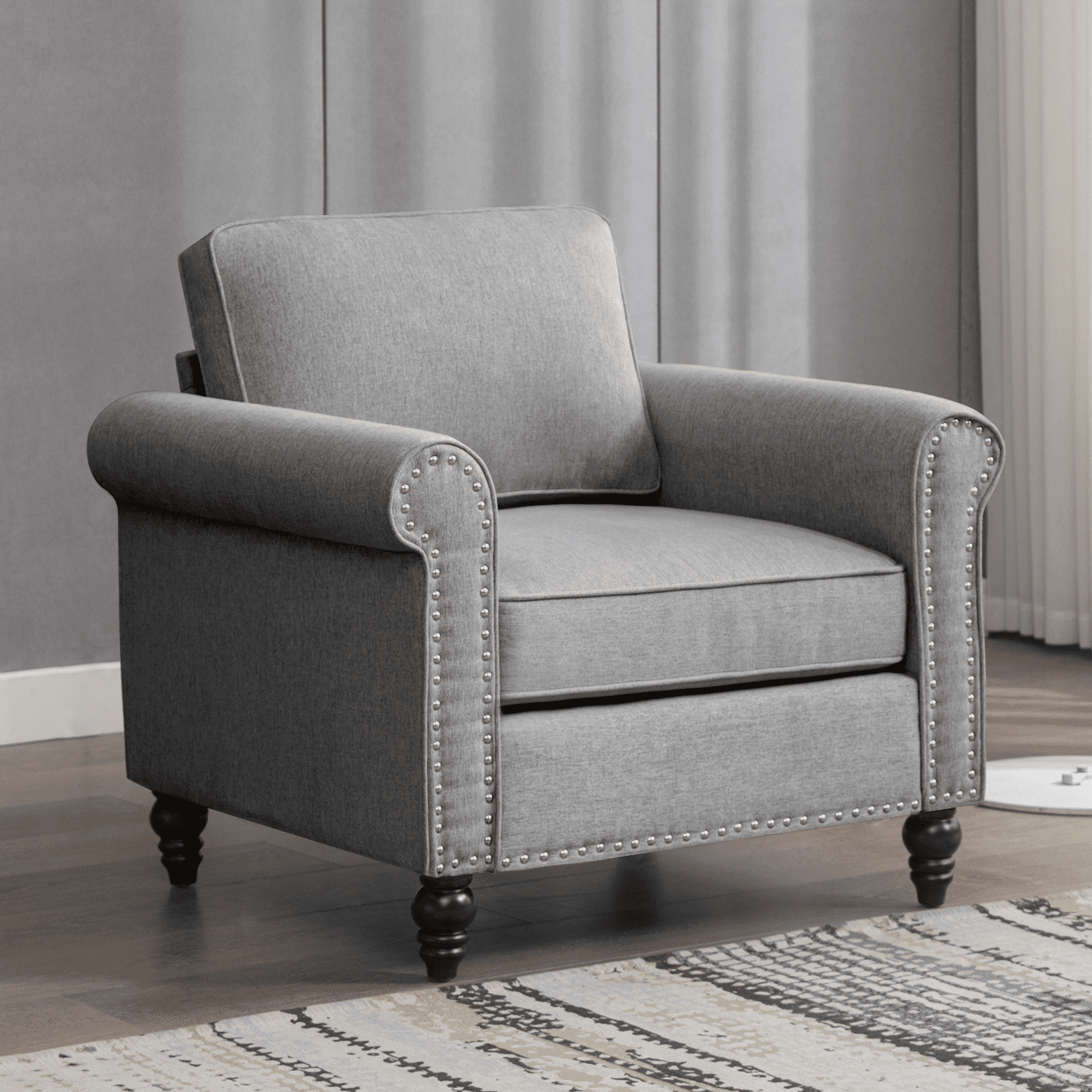 BALUS Upholstered Armchair for Living Room, Soft Sofa Chair with 5.9" Thicken Cushion, Single ...