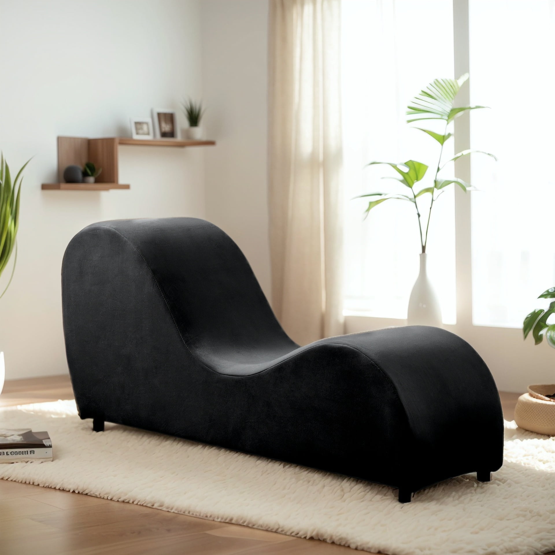 BALUS Yoga Chaise Lounge Chair, Velvet Fabric Yoga Chair with Ergonomic ...