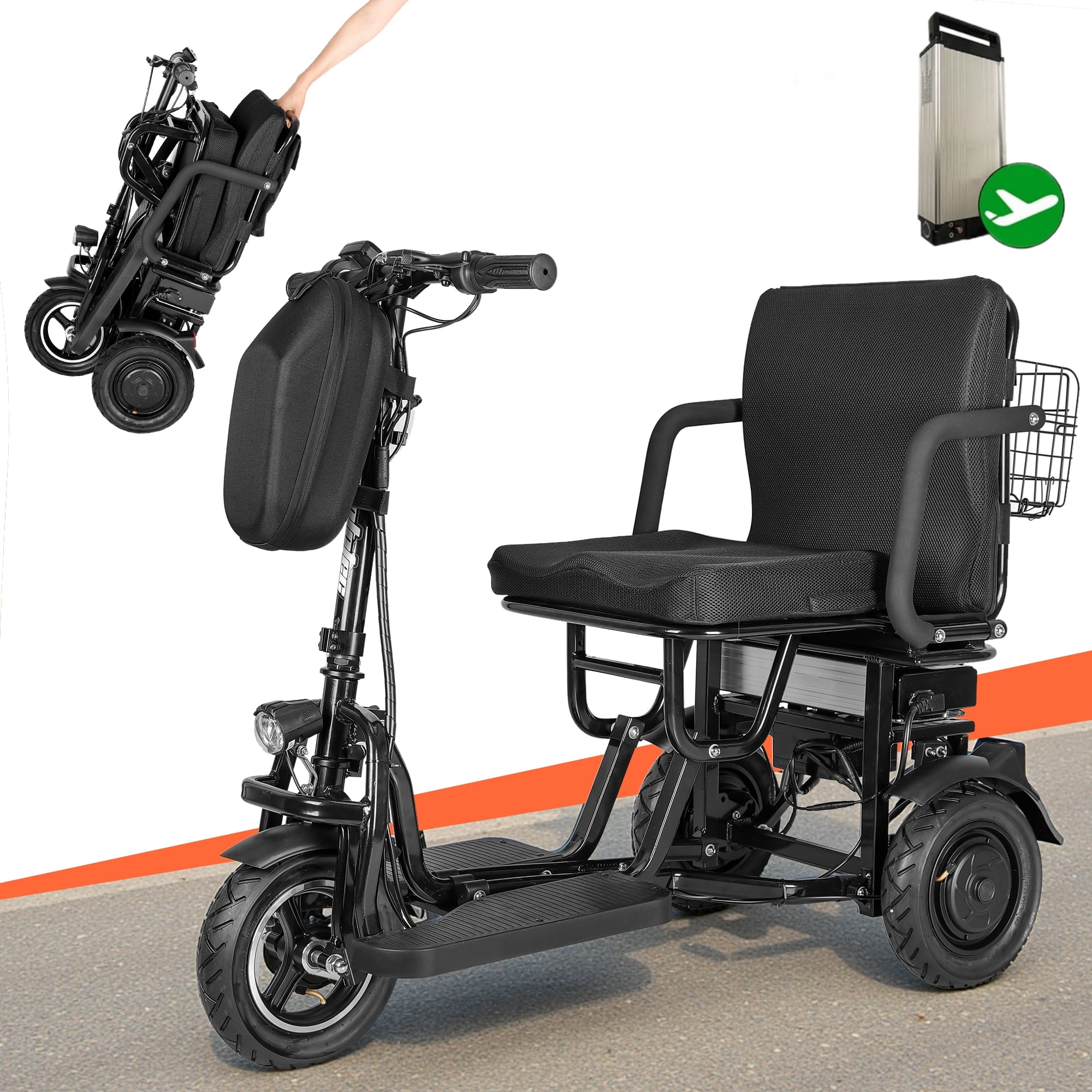 BAMACAR 3-Wheel Folding Mobility Scooter with Airline Approved Battery ...