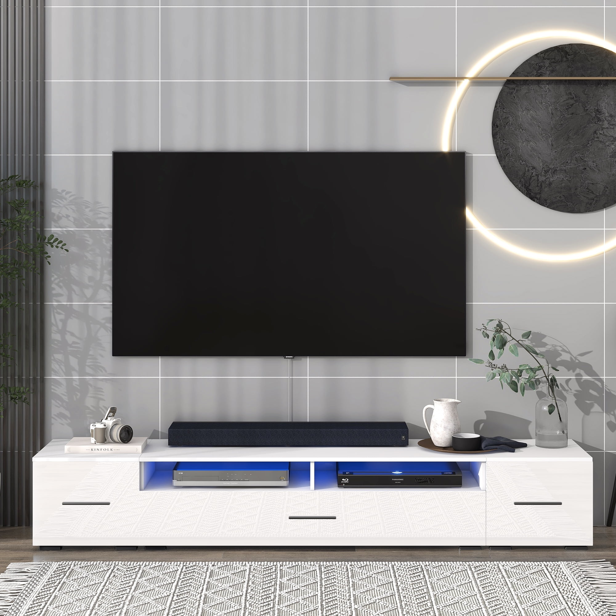 BAMACAR White TV Stand for 90 Inch TV with Storage Entertainment Center ...