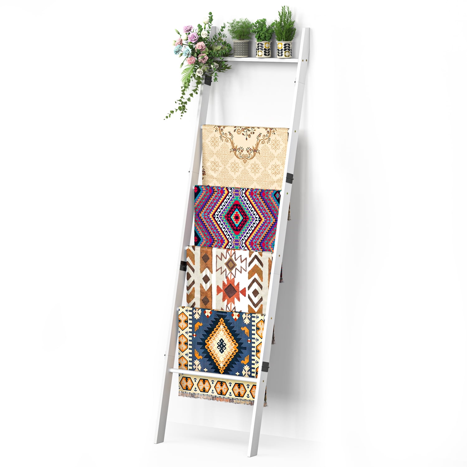 BAMBANG 6-Tier Blanket Ladder - Wall Leaning Decorative Ladder Storage ...