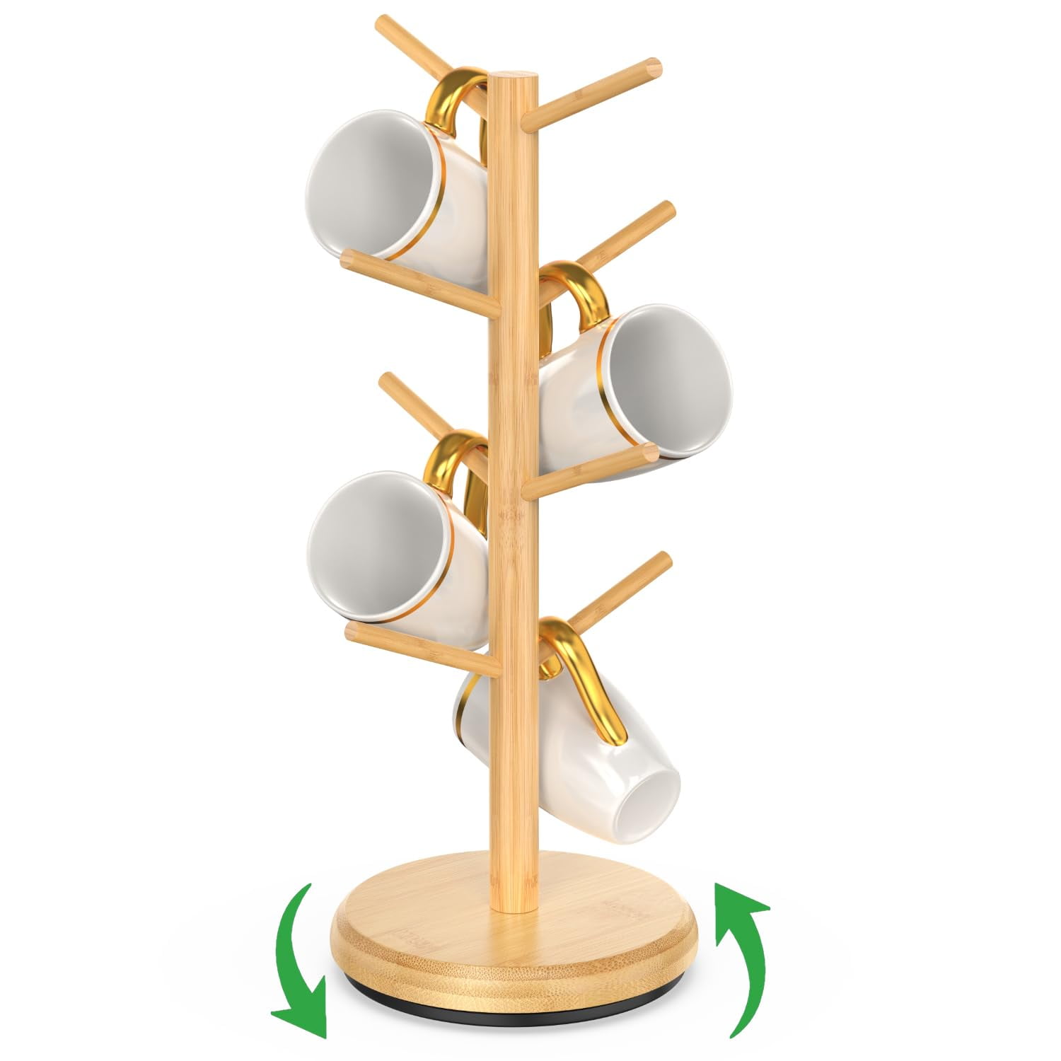 BAMBANG Bamboo Coffee Mug Tree, Revolving Coffee Cup Stand for ...