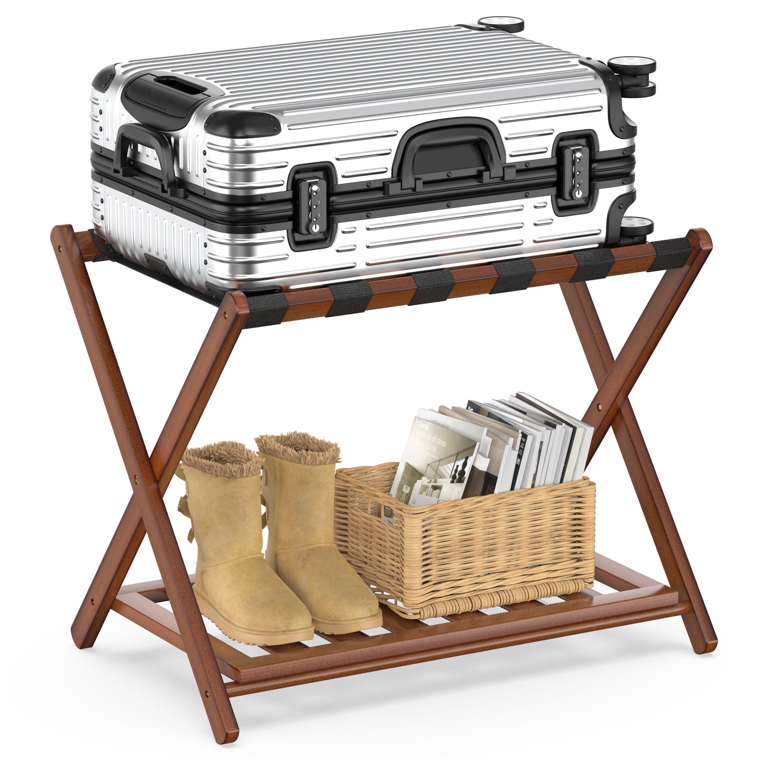 BAMBOOHOMIE Bamboo Luggage Rack for Guest Room, Wide Suitcase Stand ...