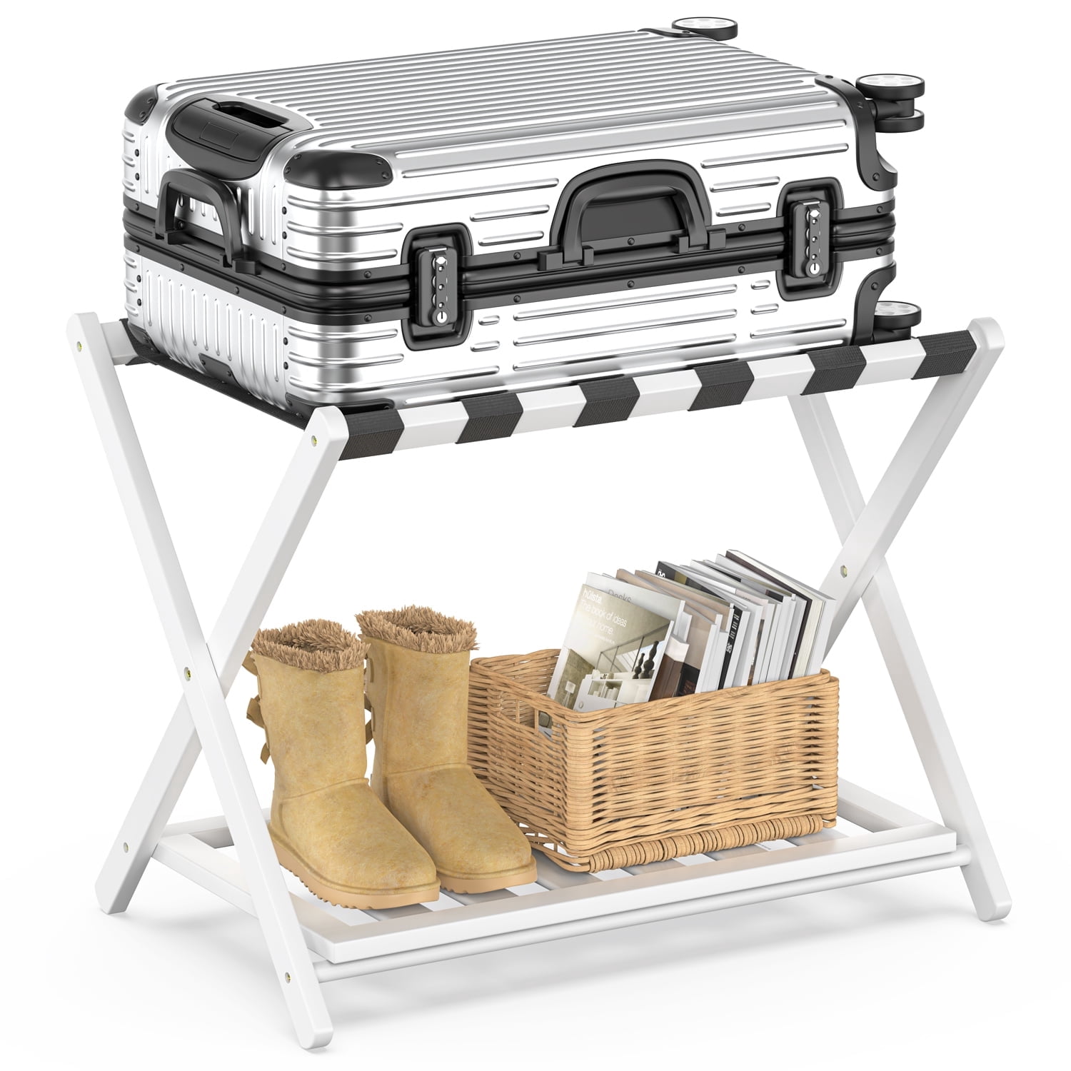 BAMBOOHOMIE Bamboo Luggage Rack for Guest Room, Wide Suitcase Stand ...