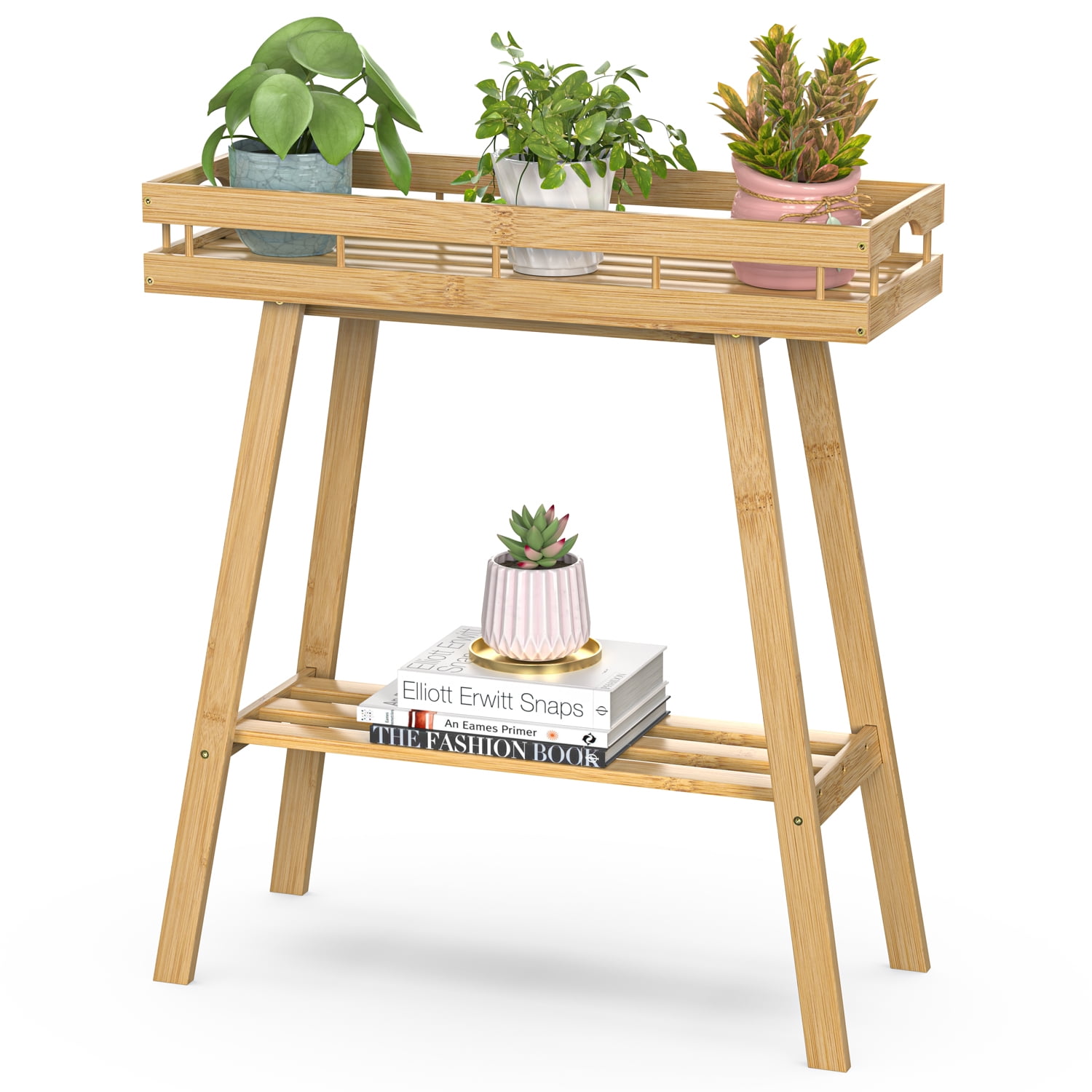 BAMBOOHOMIE Indoor Bamboo Plant Stand - 2 Tier Plant Table for Indoor ...