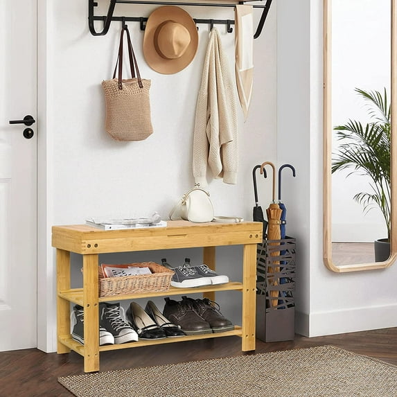 BAMBUROBA Shoe Rack Storage Bench Bamboo Organizer Entryway Organizing ...