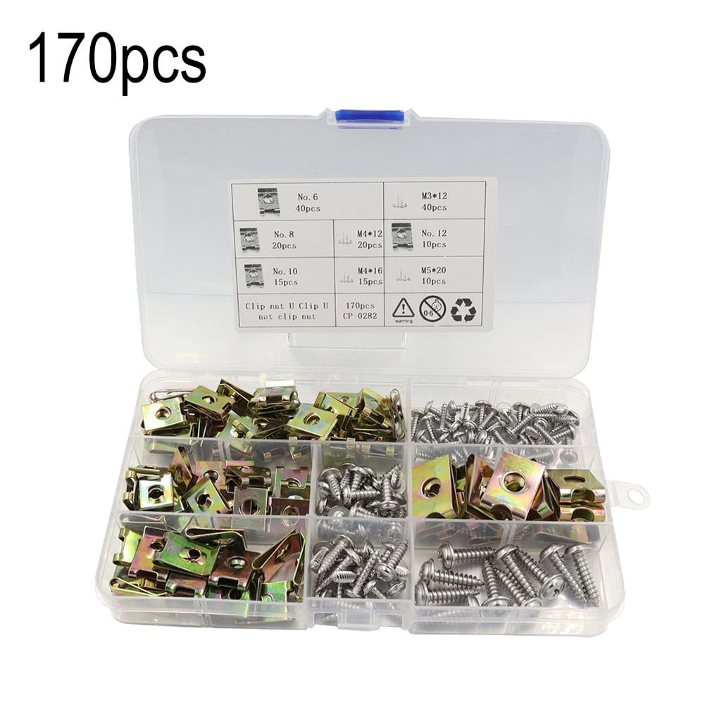 BAMILL 170x Car Fender Bumper Fastener U Nuts Clips&Self Tapping Screws ...