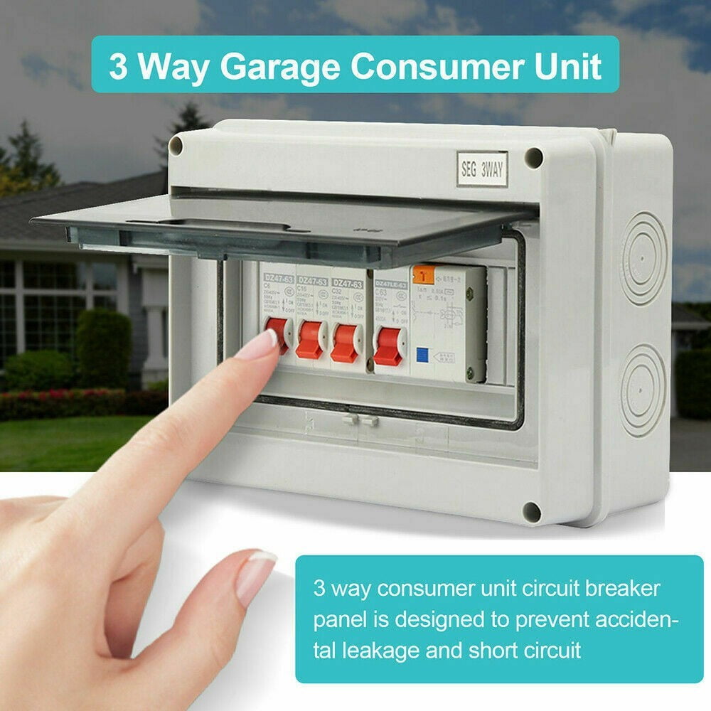 BAMILL 3 Way Garage Shed Camper Van Caravan Consumer Unit Fuse Box with ...
