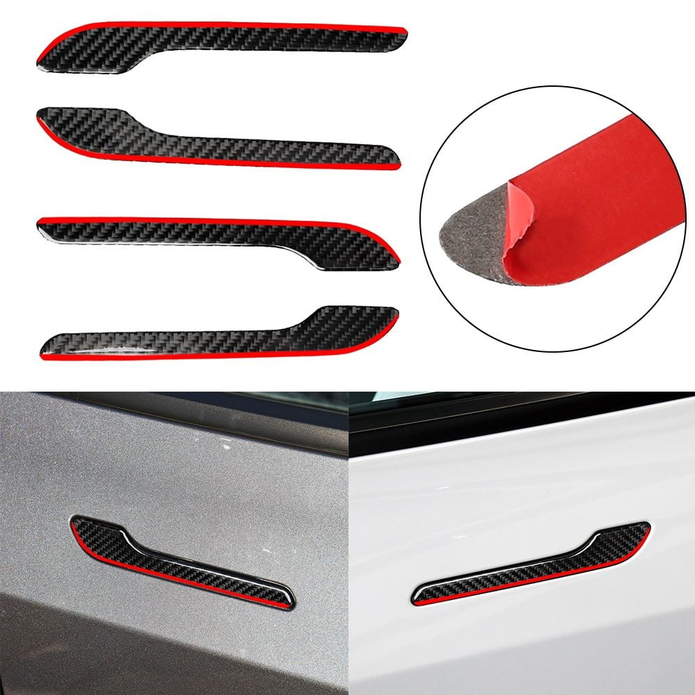 BAMILL 4Pcs Carbon Fiber Car Door Handle Decor Panel Trim For Tesla ...