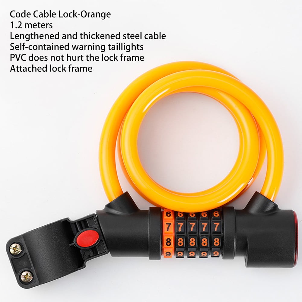 BAMILL Secure & Bright: 5-Digit Password Bike Lock with Tail Light for Night Safety! orange 1.2m ...