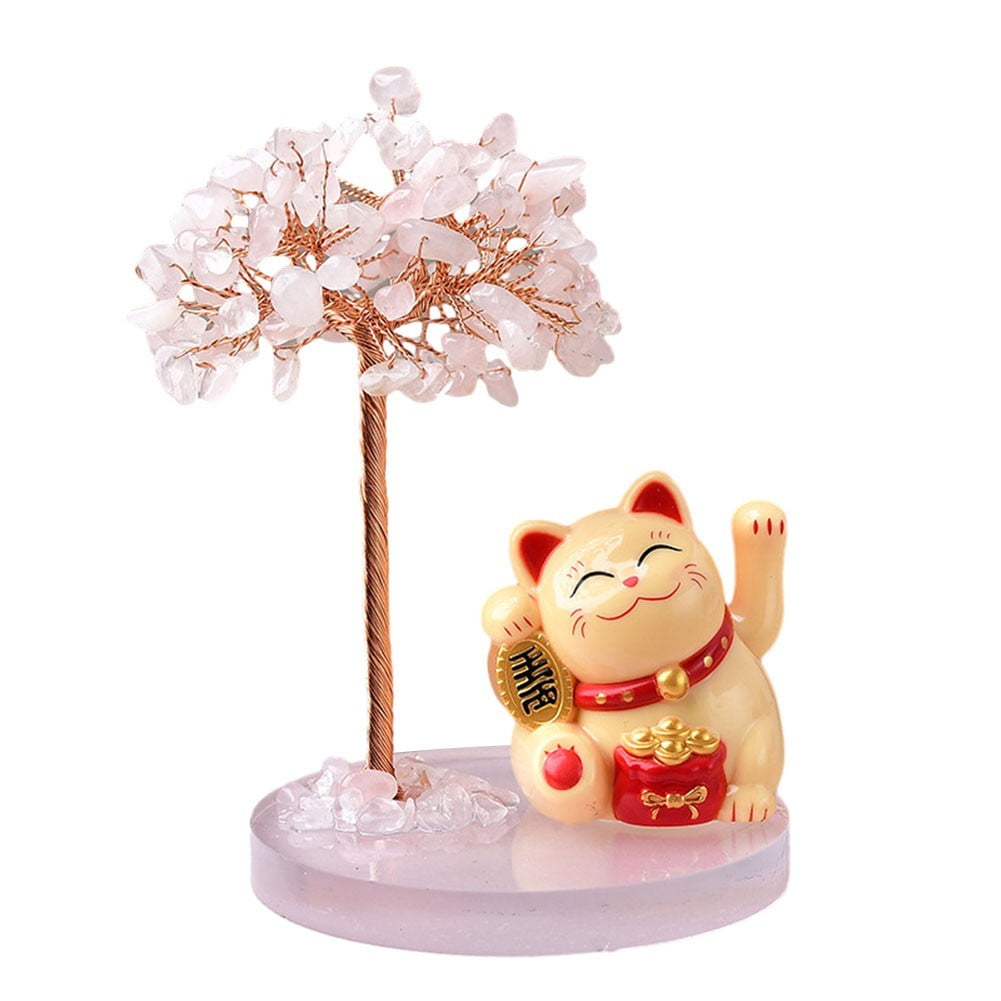BAMILL Shake Hands Lucky Cat Fate Tree Natural Crystal Crushed Stone ...