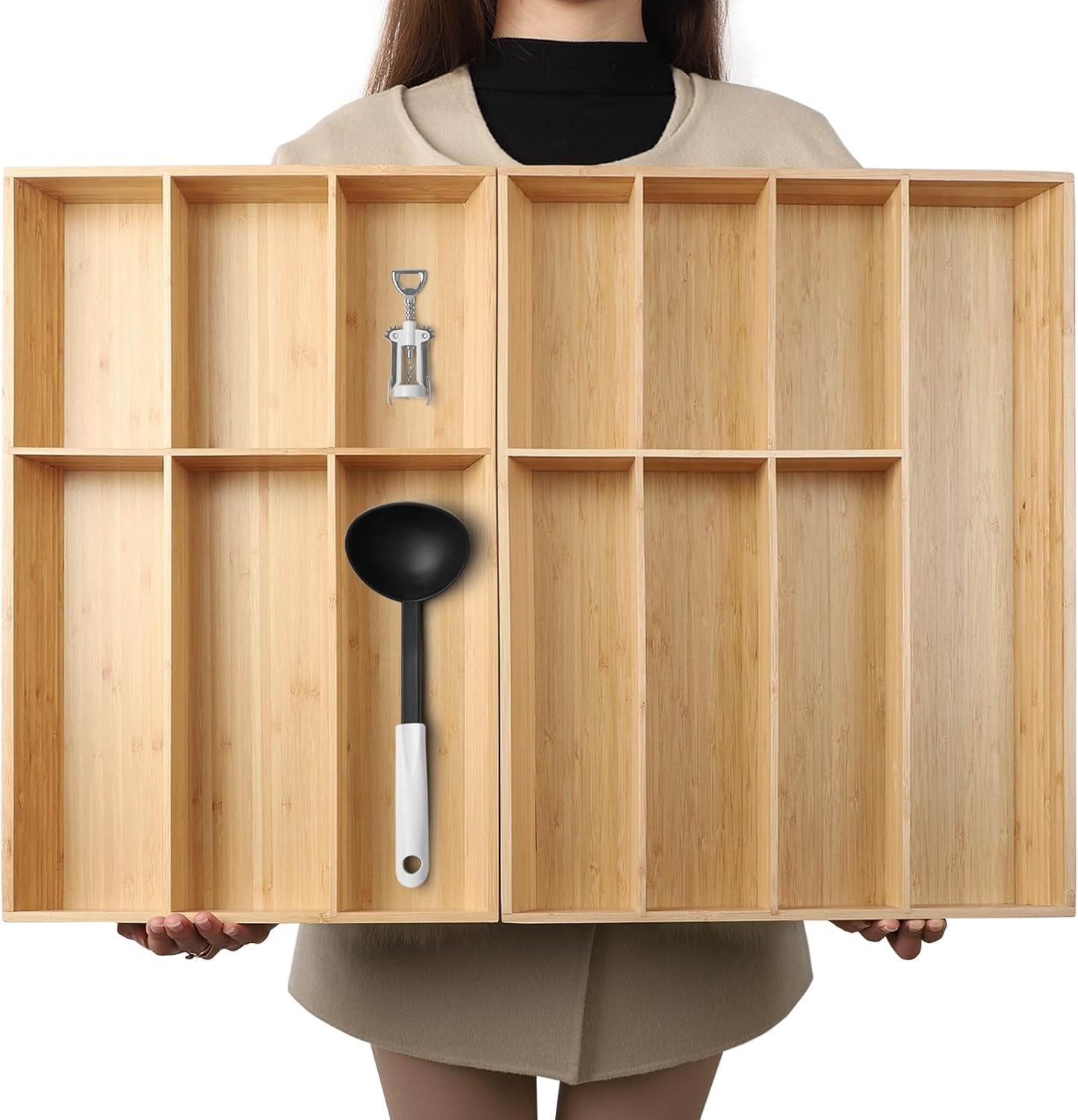 BAMOTTO V-Shaped Extra Large Bamboo Drawer Organizer Set of 2, Kitchen ...