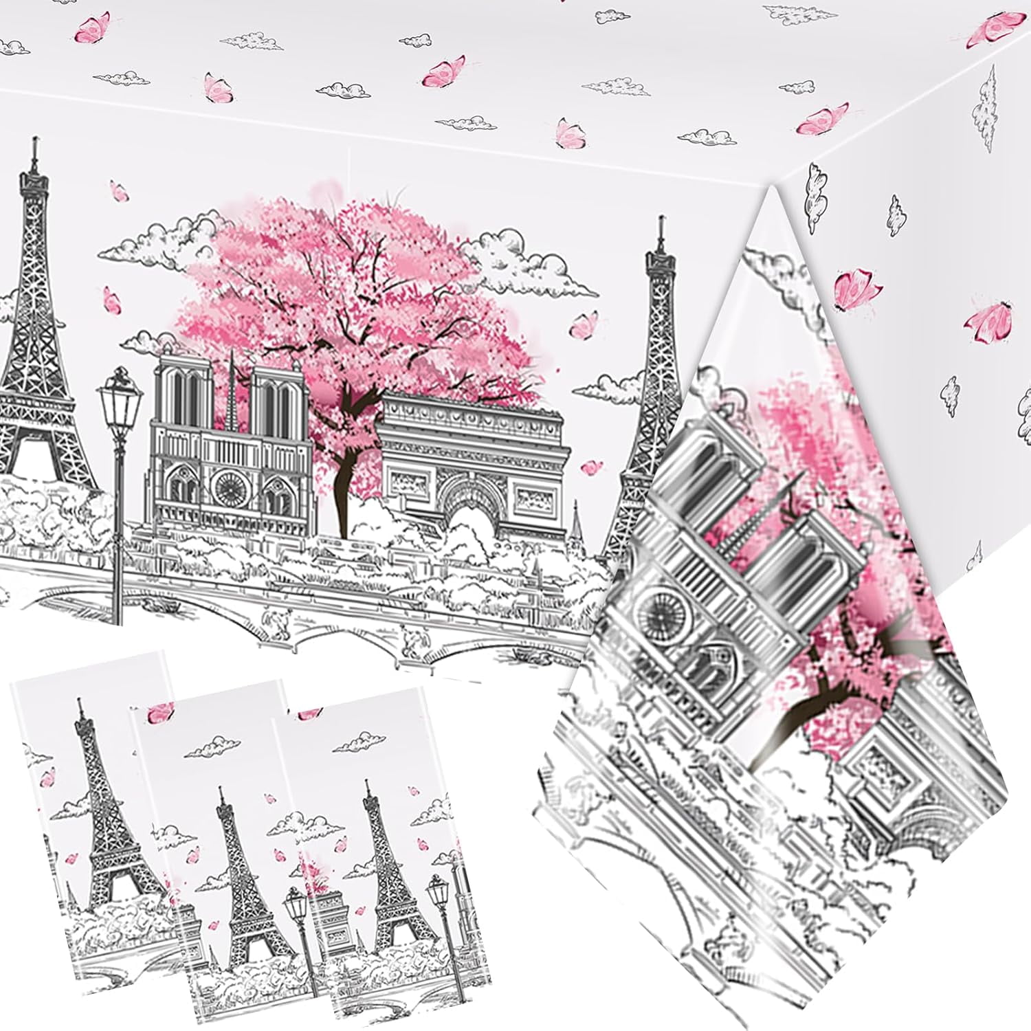 BAN Paris Party Decorations, 3Pcs Paris Themed Party Tablecloth Plastic ...