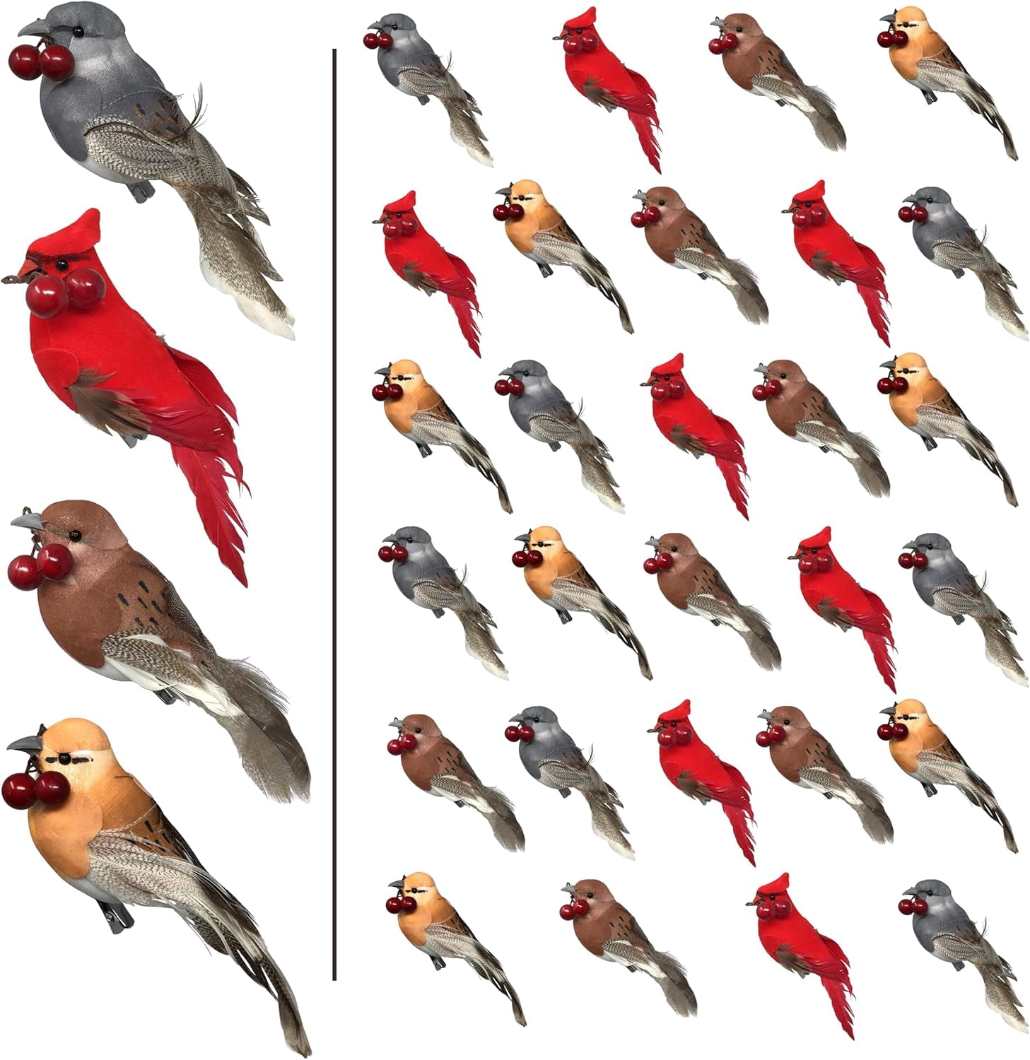 BANBERRY DESIGNS Feathered Song Bird Clip-On Ornaments - Set of 32 ...