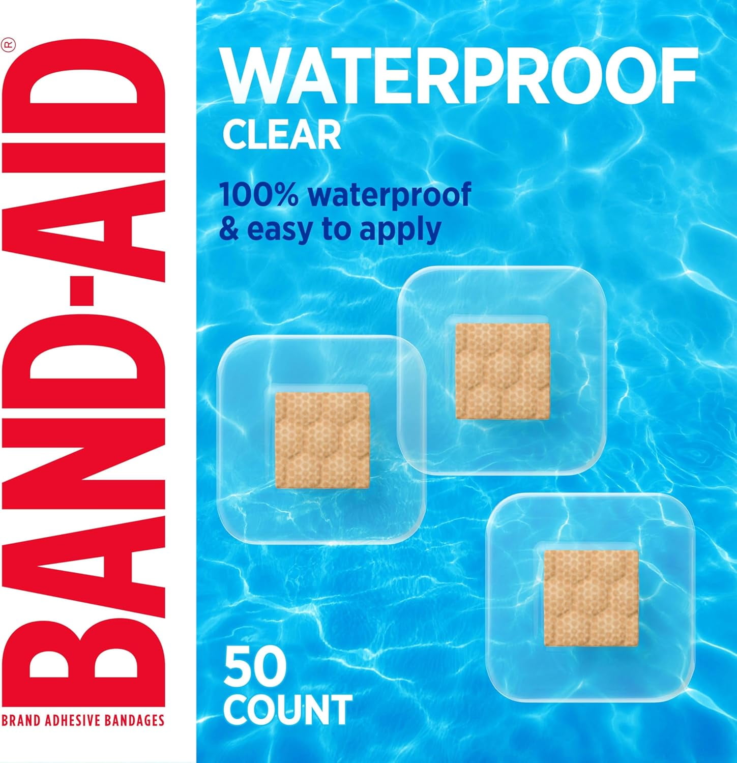 BAND-AID Brand Waterproof Clear Spot Adhesive Square Bandages One Size ...